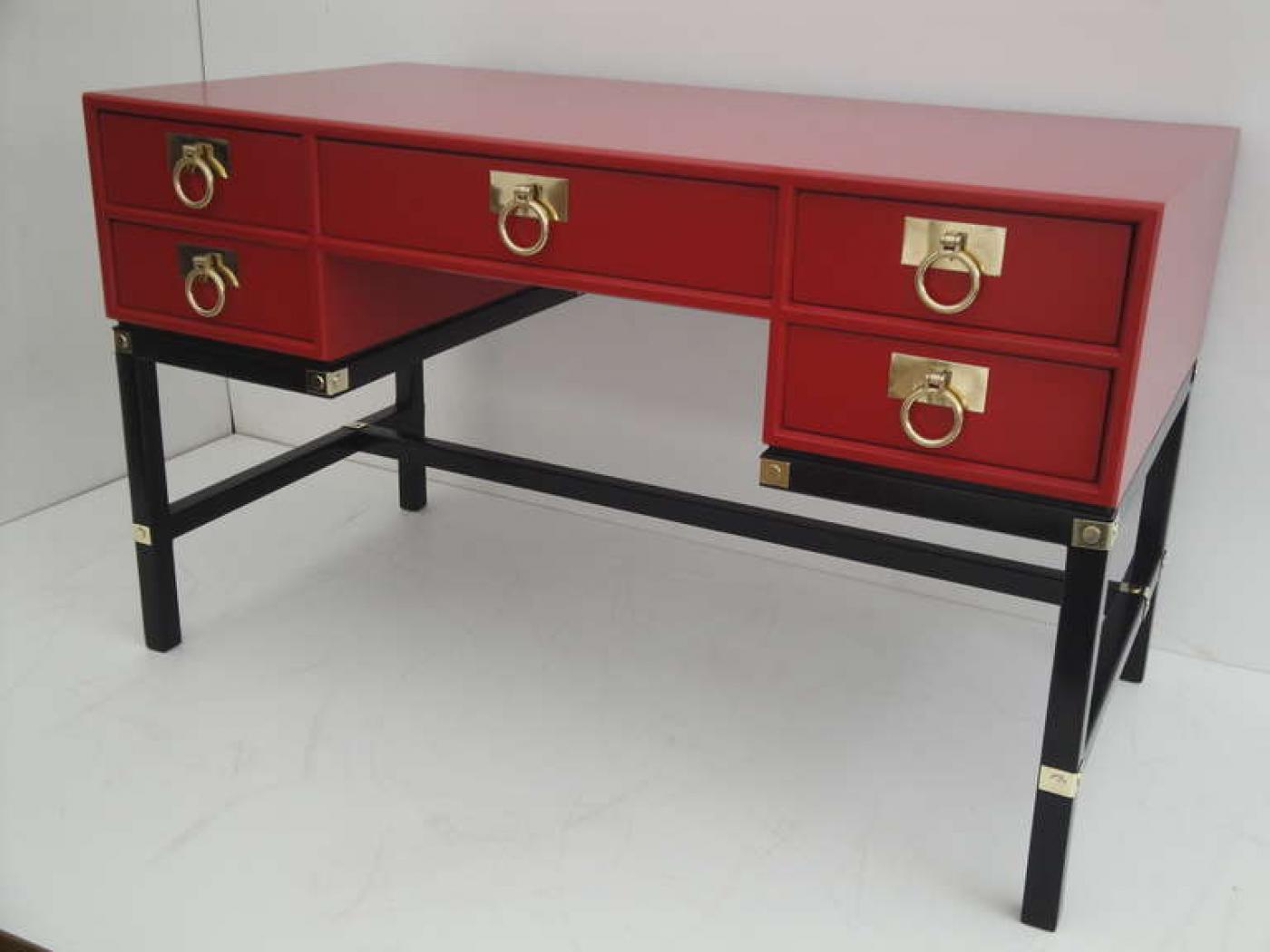 Henredon Furniture - Red Lacquered Campaign Desk by Henredon