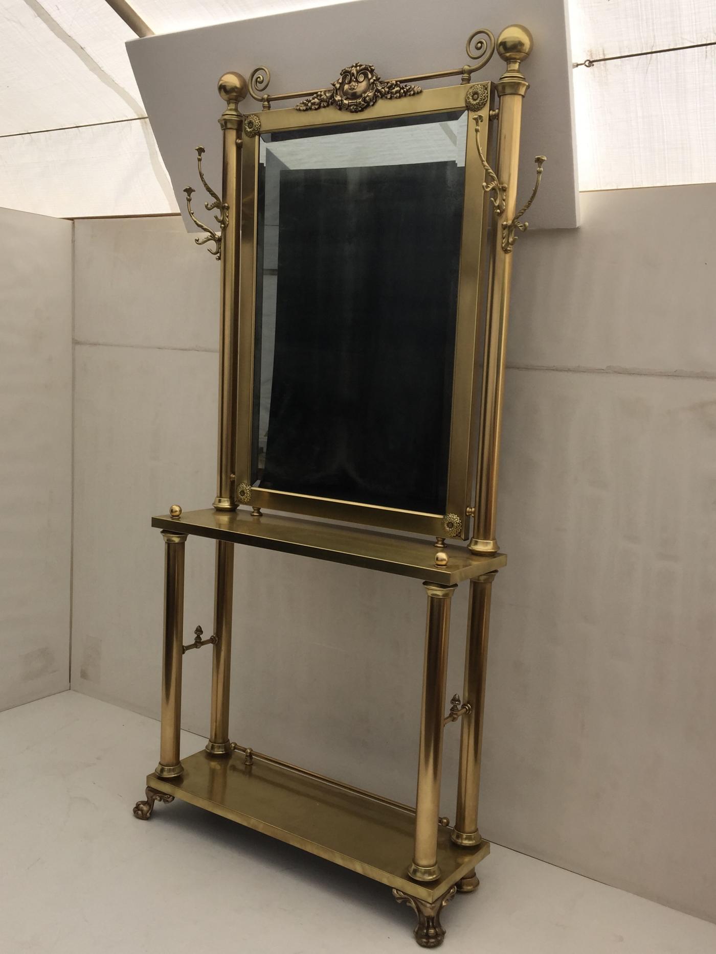 Heritage Furniture - Neoclassical Brass Hall Tree Coat Rack Mirror and ...