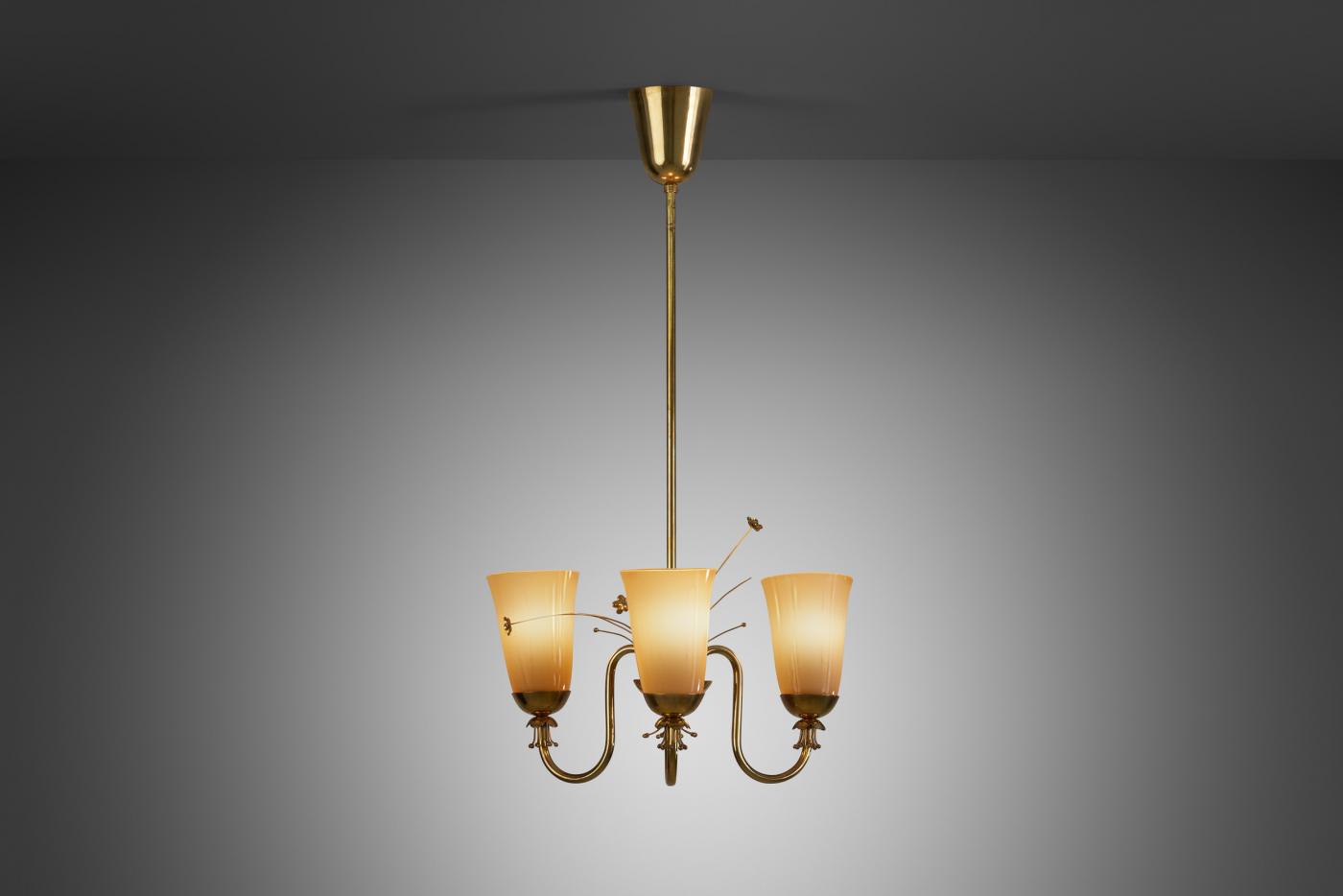 Idman Oy - Brass Chandelier with Floral Decoration for Idman Oy ...
