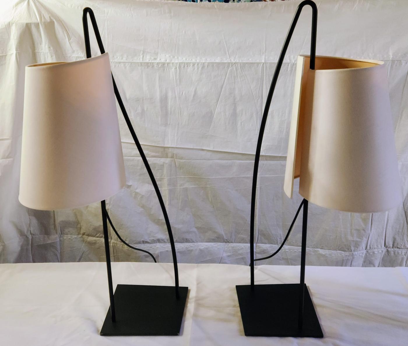 Italiana Luce - Pair of Italiana Luce Black Rod Table Lamps, Italy, 1980s
