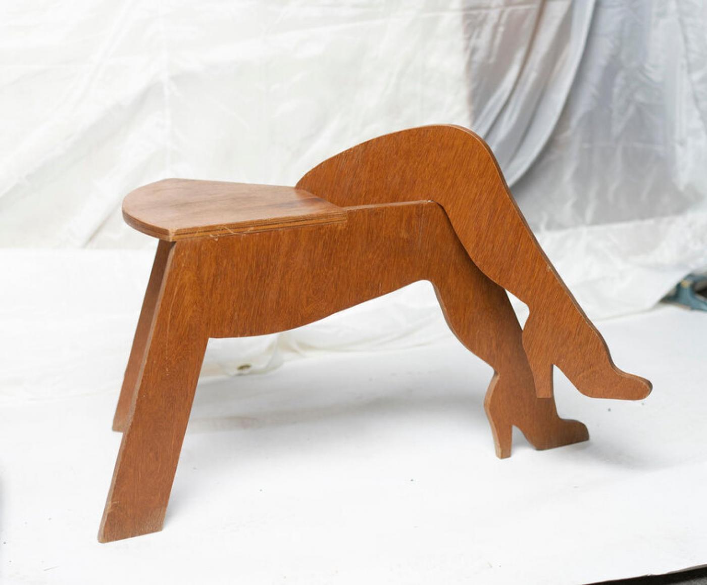 JEAN-CLAUDE BIRABEN - WHIMSICAL AND RARE WOODEN "CROSSED LEGS" STOOL BY ...