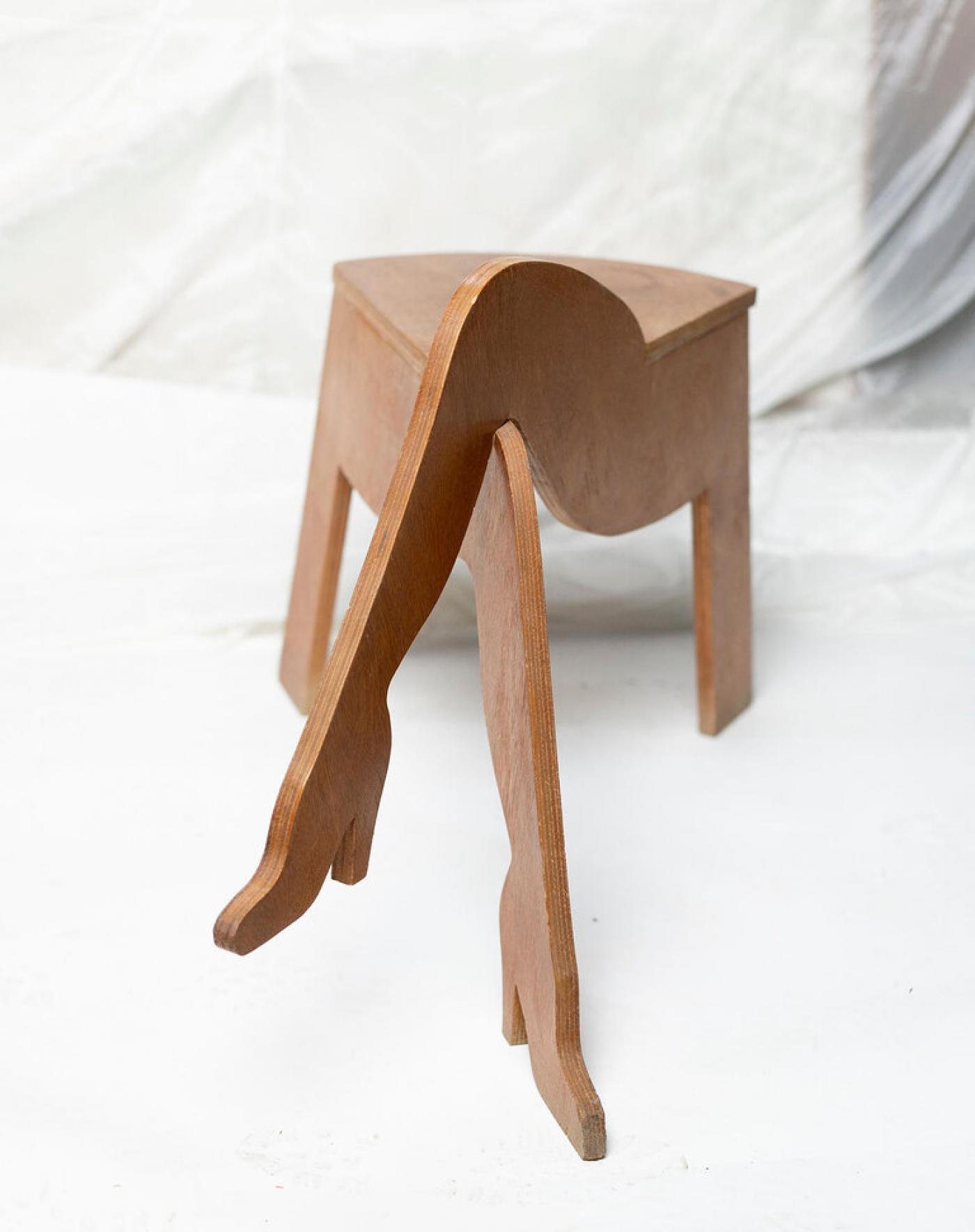 JEAN-CLAUDE BIRABEN - WHIMSICAL AND RARE WOODEN "CROSSED LEGS" STOOL BY ...