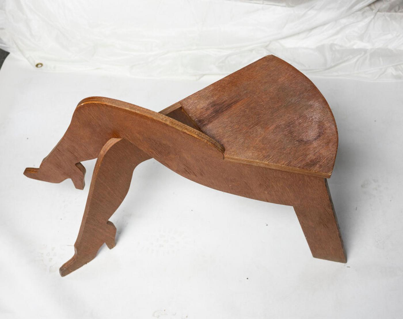JEAN-CLAUDE BIRABEN - WHIMSICAL AND RARE WOODEN "CROSSED LEGS" STOOL BY ...