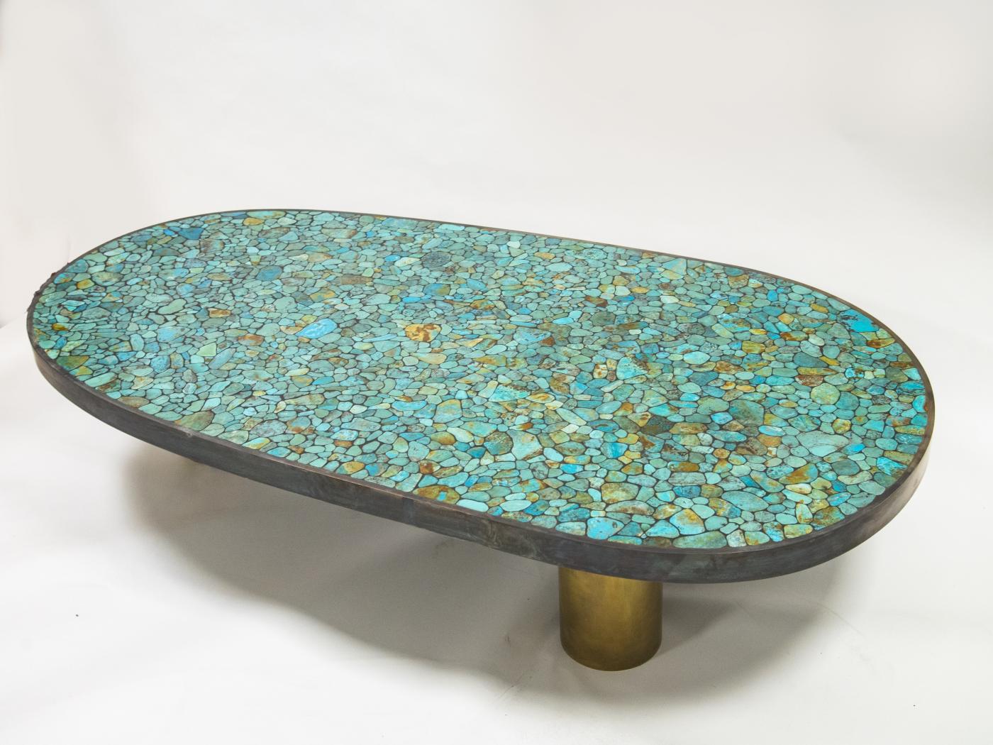 Kam Tin - Large turquoise coffee table