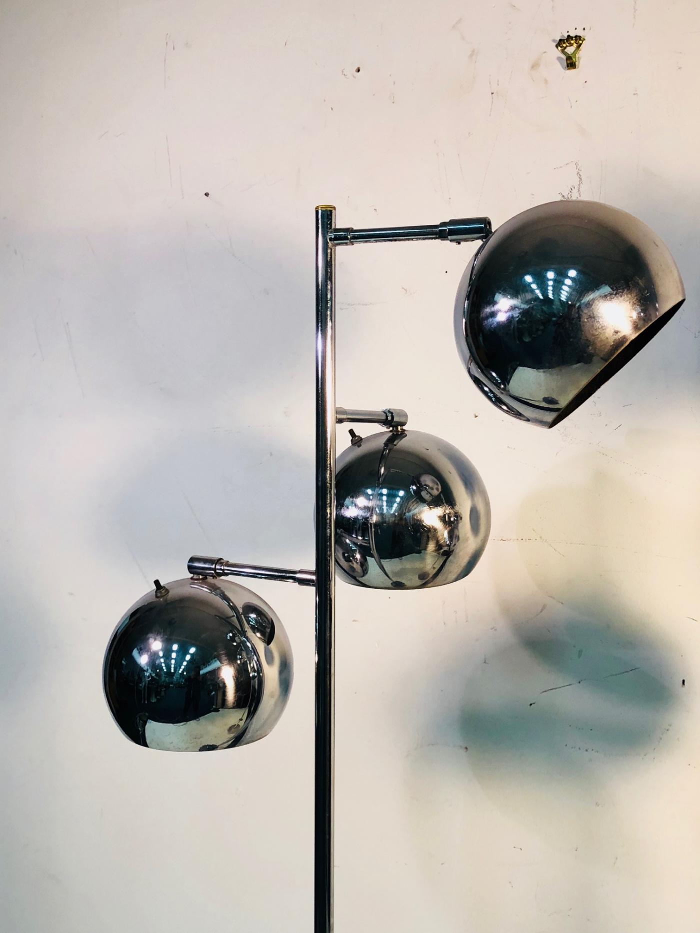 Koch & Lowy - Pair of Koch & Lowy Three Globe Shades Chrome Floor Lamps