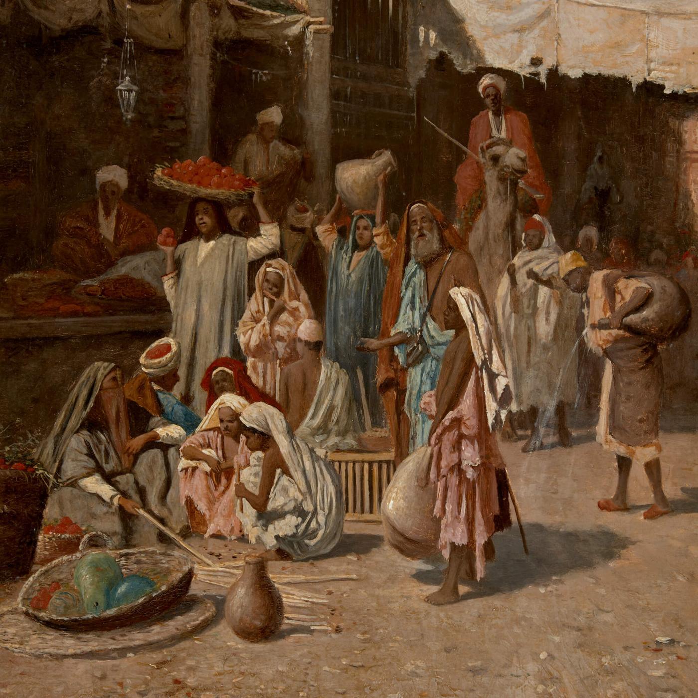 L. Bernard - Orientalist oil painting of a market scene by Bernard