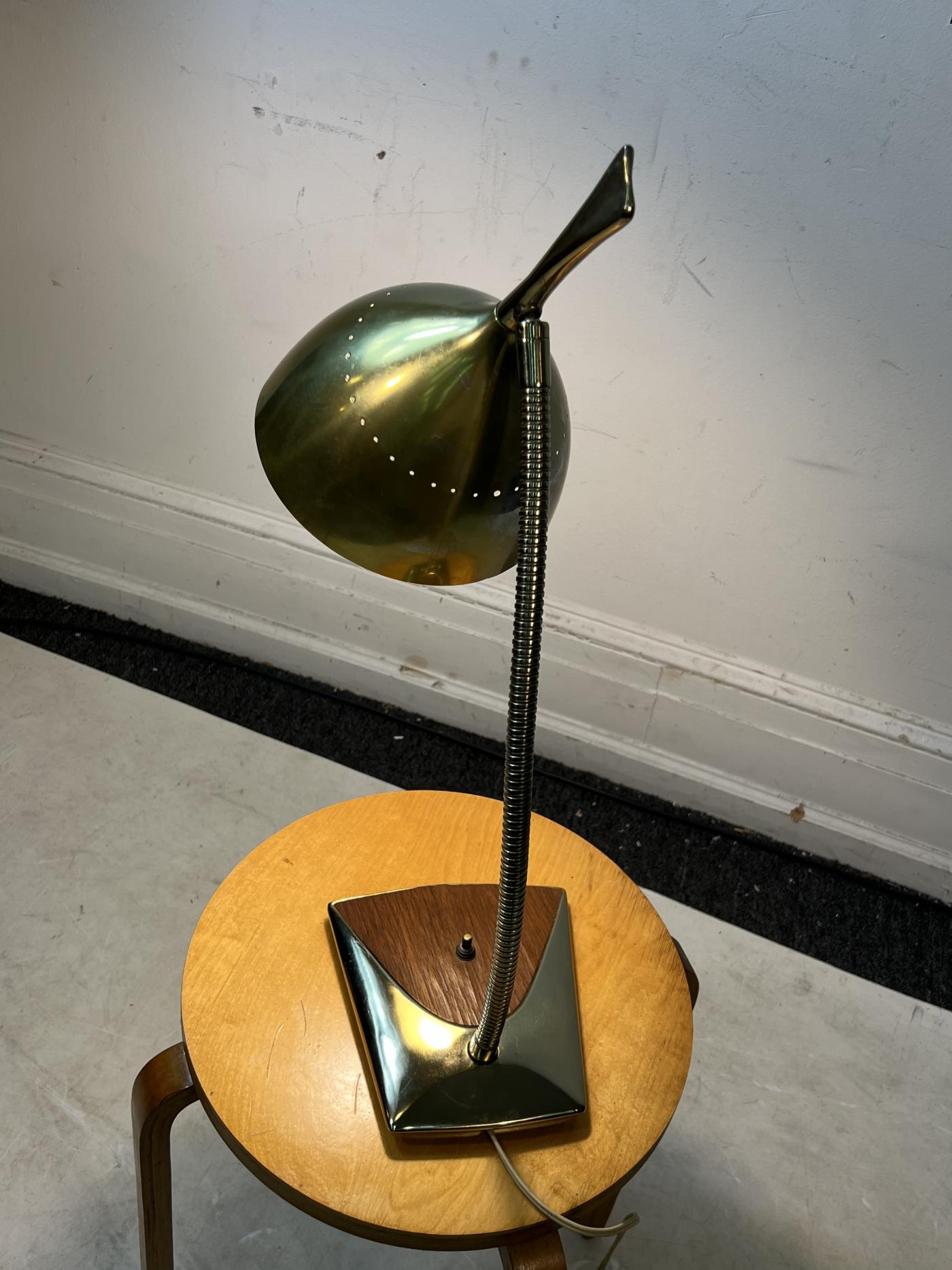 Laurel Lamp Company - MID CENTURY BRASS TONED GOOSENECK PERFORATED ...