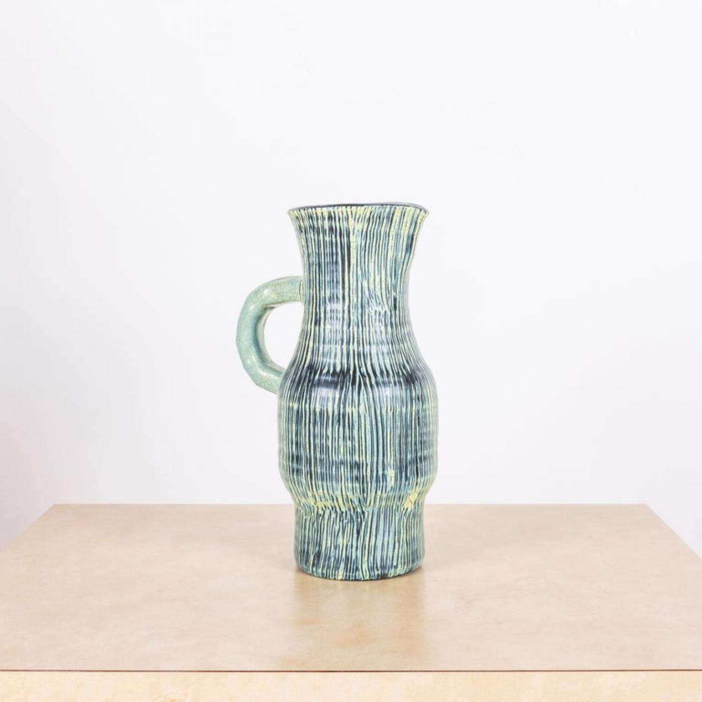 Les Potiers D'Accolay - Rare Glazed Turquoise Ceramic Accolay Pitcher