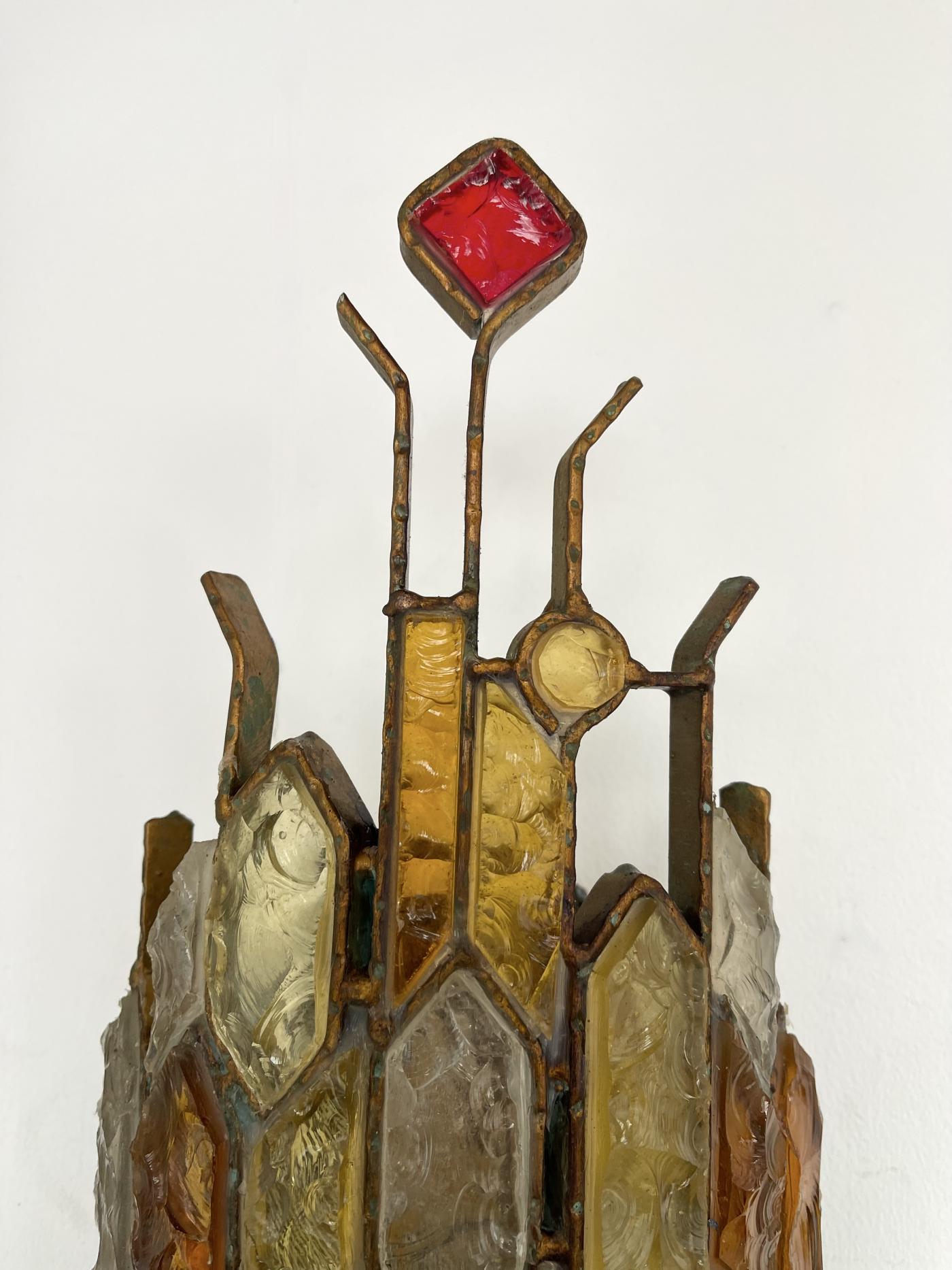 Longobard - Pair of Hammered Glass Wrought Iron Sconces by Longobard ...