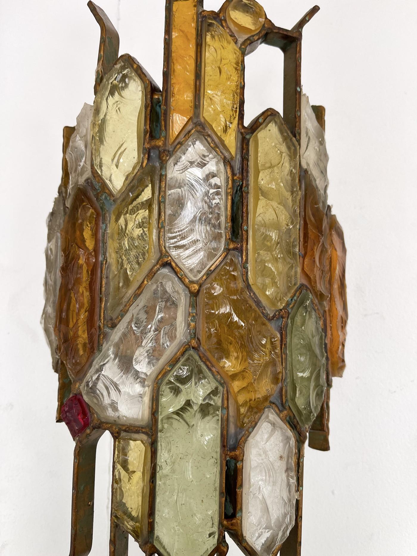 Longobard - Pair of Hammered Glass Wrought Iron Sconces by Longobard ...