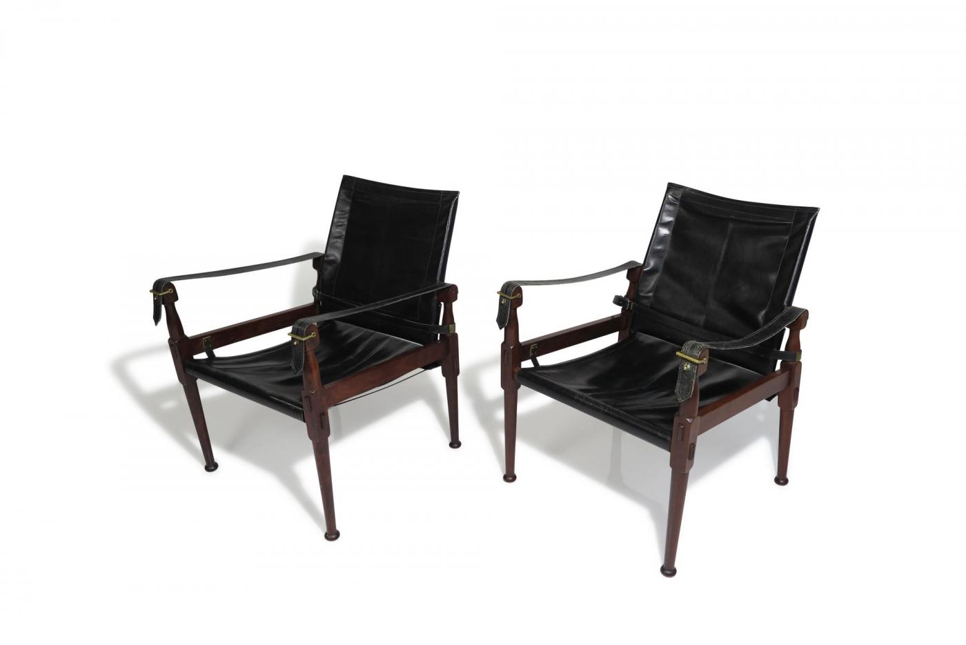M. Hayat & Bros. - Pakistani Rosewood Safari Chairs with Brass by Hayat ...