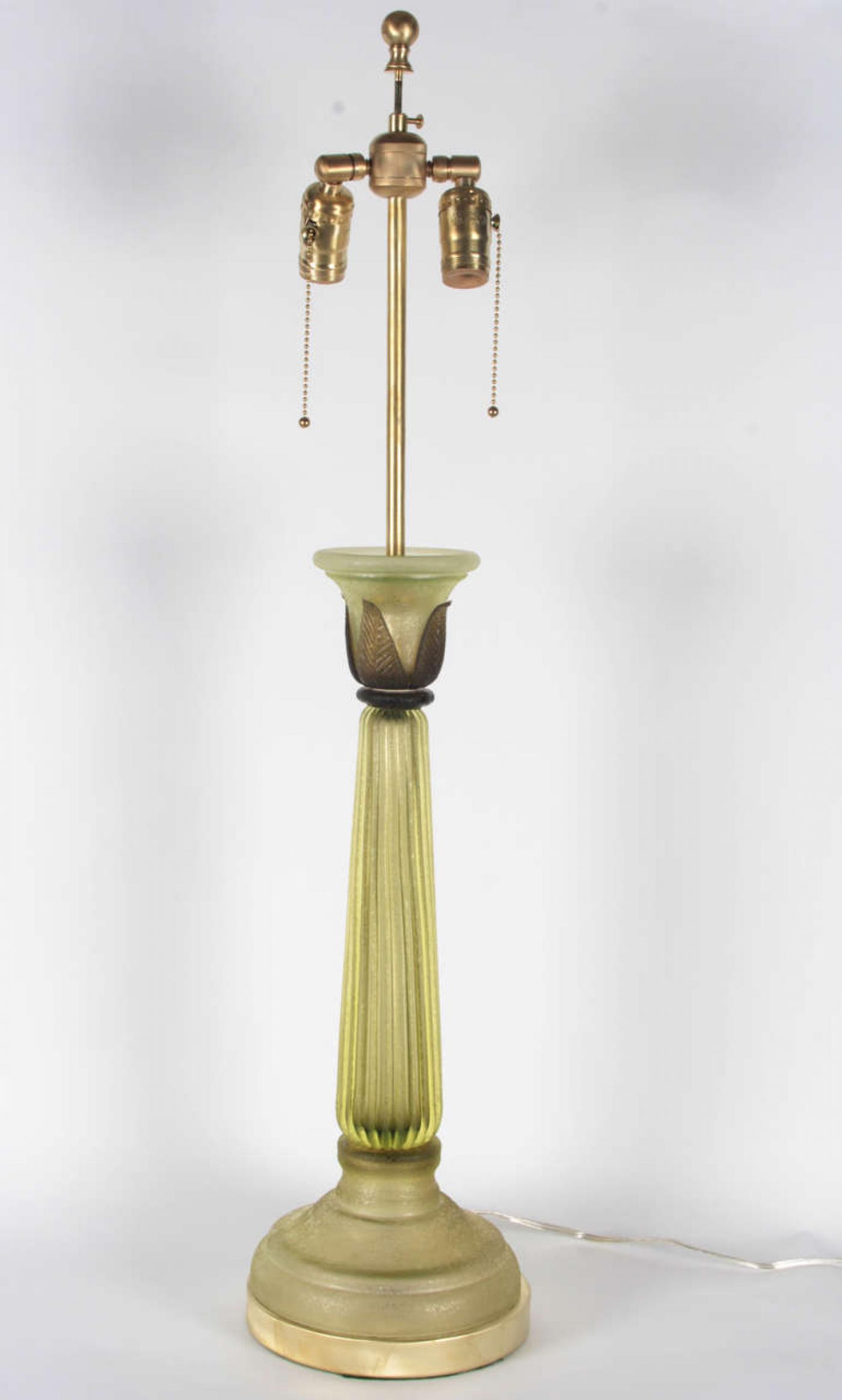 Marbro Lamp Company - Celery Green Scavo Murano Glass Lamps
