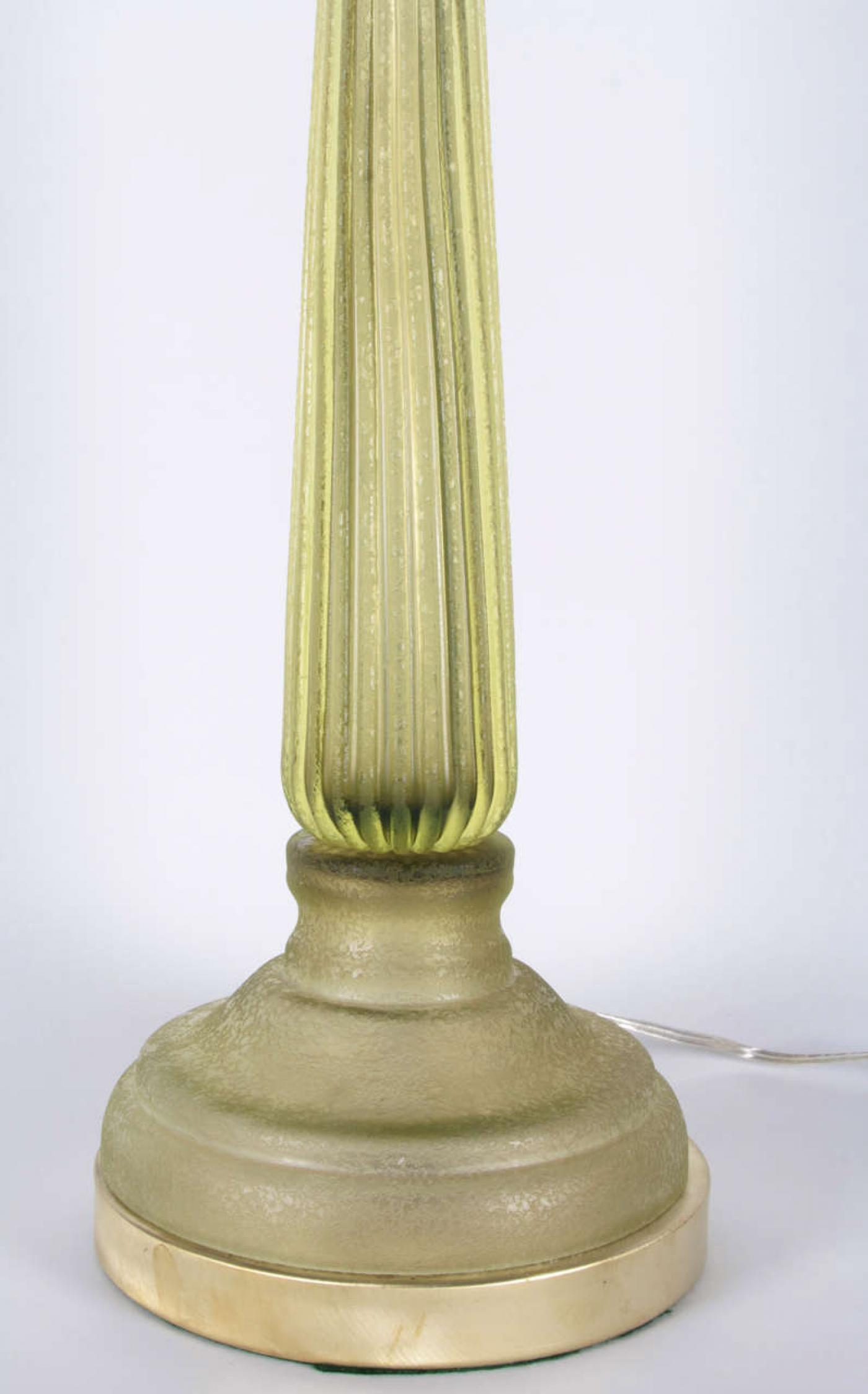 Marbro Lamp Company - Celery Green Scavo Murano Glass Lamps