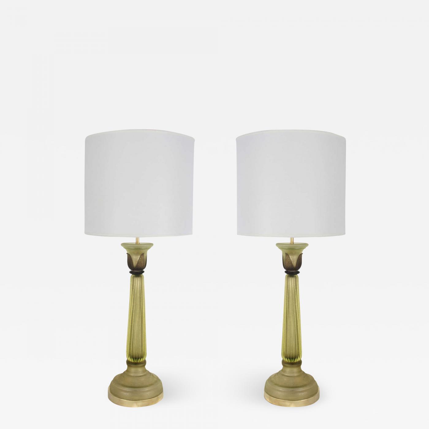 Marbro Lamp Company - Celery Green Scavo Murano Glass Lamps