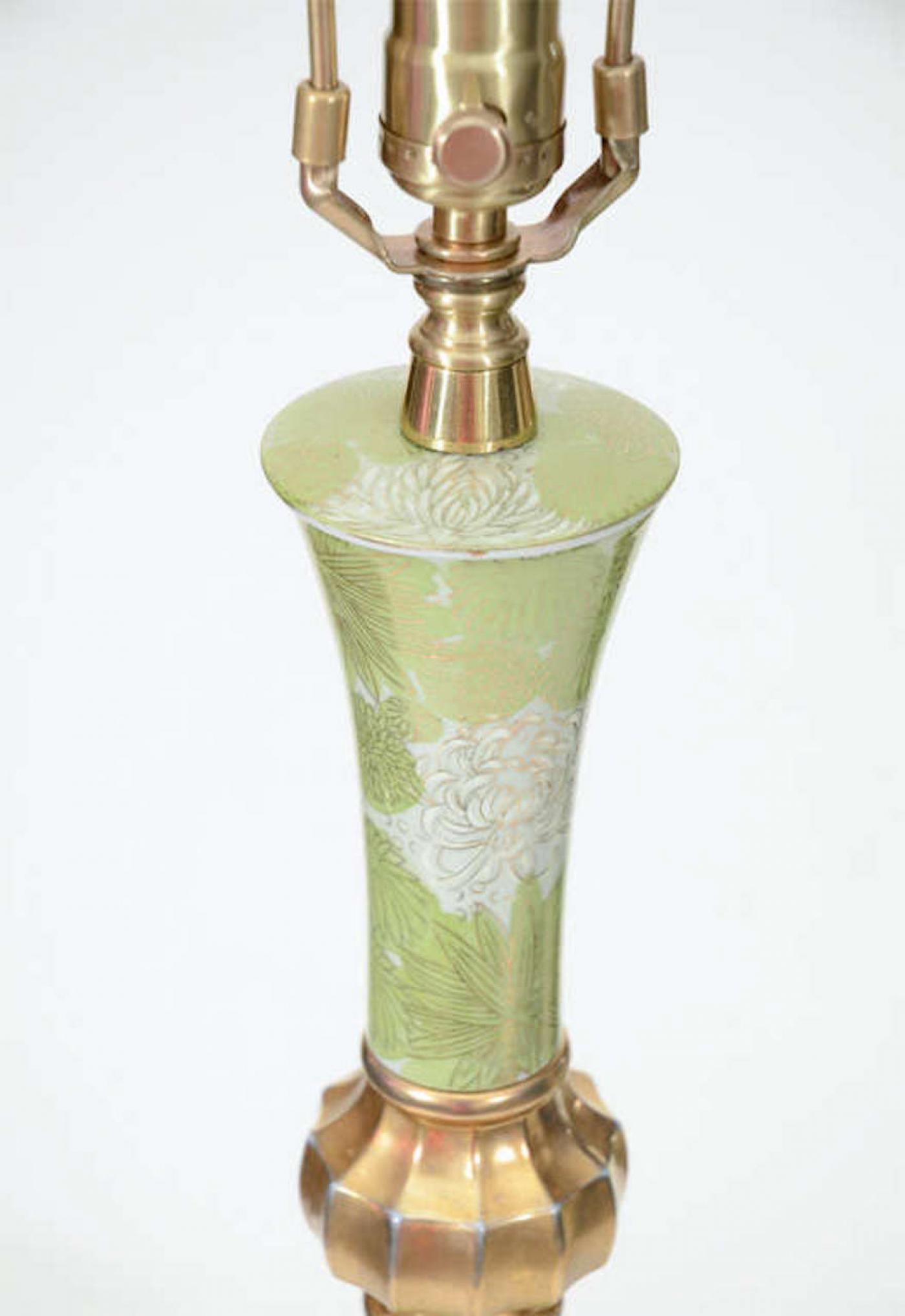 Marbro Lamp Company - Marbro Green and White Chrysanthemum Porcelain Lamps