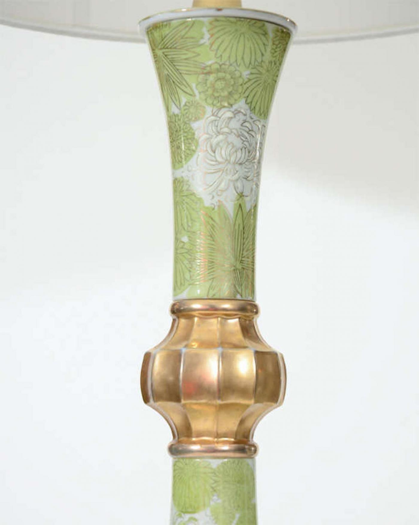 Marbro Lamp Company - Marbro Green and White Chrysanthemum Porcelain Lamps
