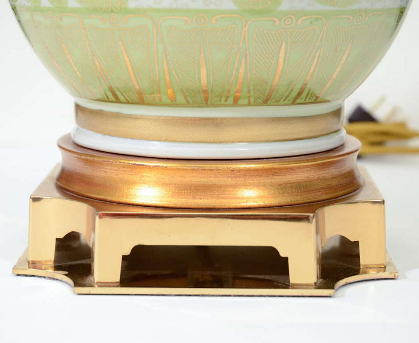 Marbro Lamp Company - Marbro Green and White Chrysanthemum Porcelain Lamps