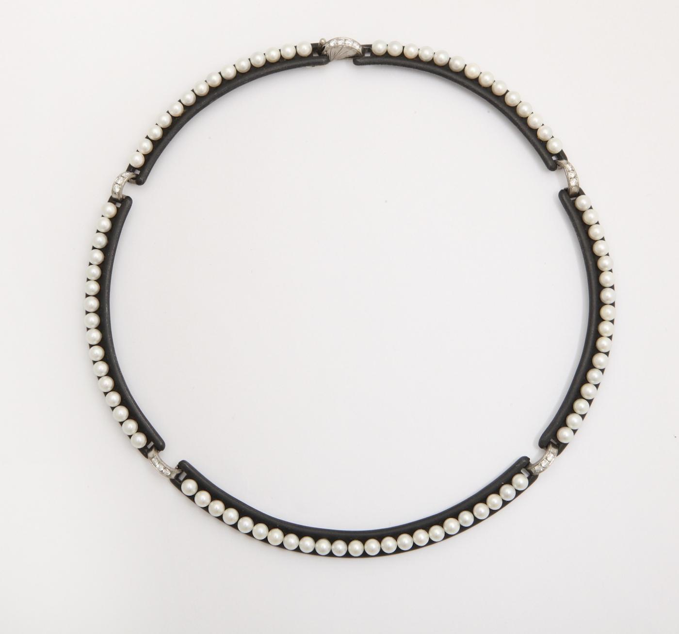 Marsh & Co. - Steel, Pearl & Diamond Necklace by Marsh