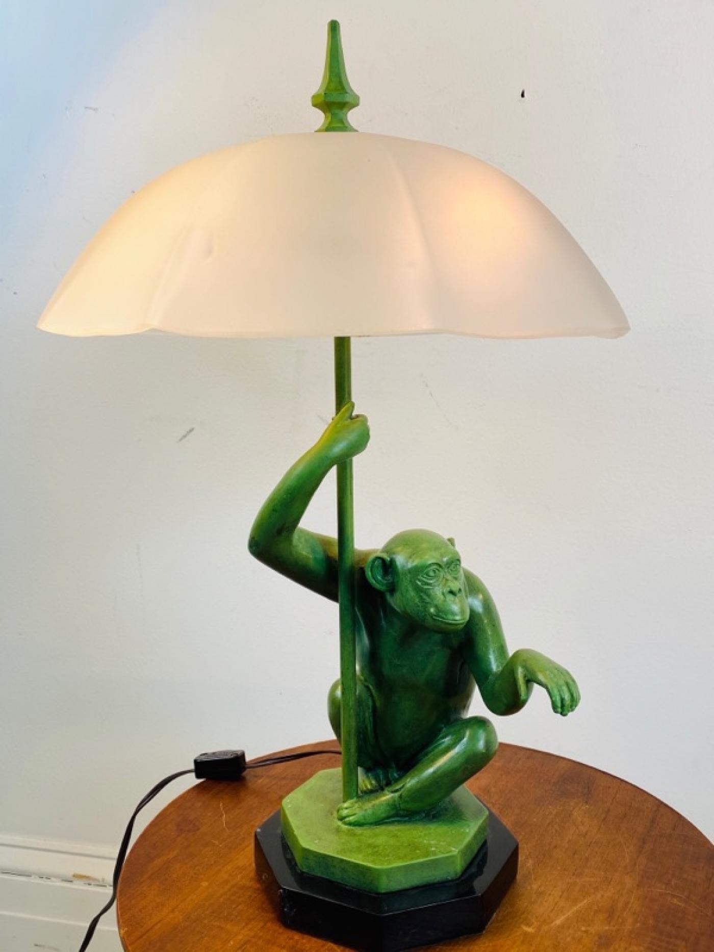 Max Le Verrier - FRENCH ART DECO MONKEY & UMBRELLA LAMP BY MAX LE VERRIER
