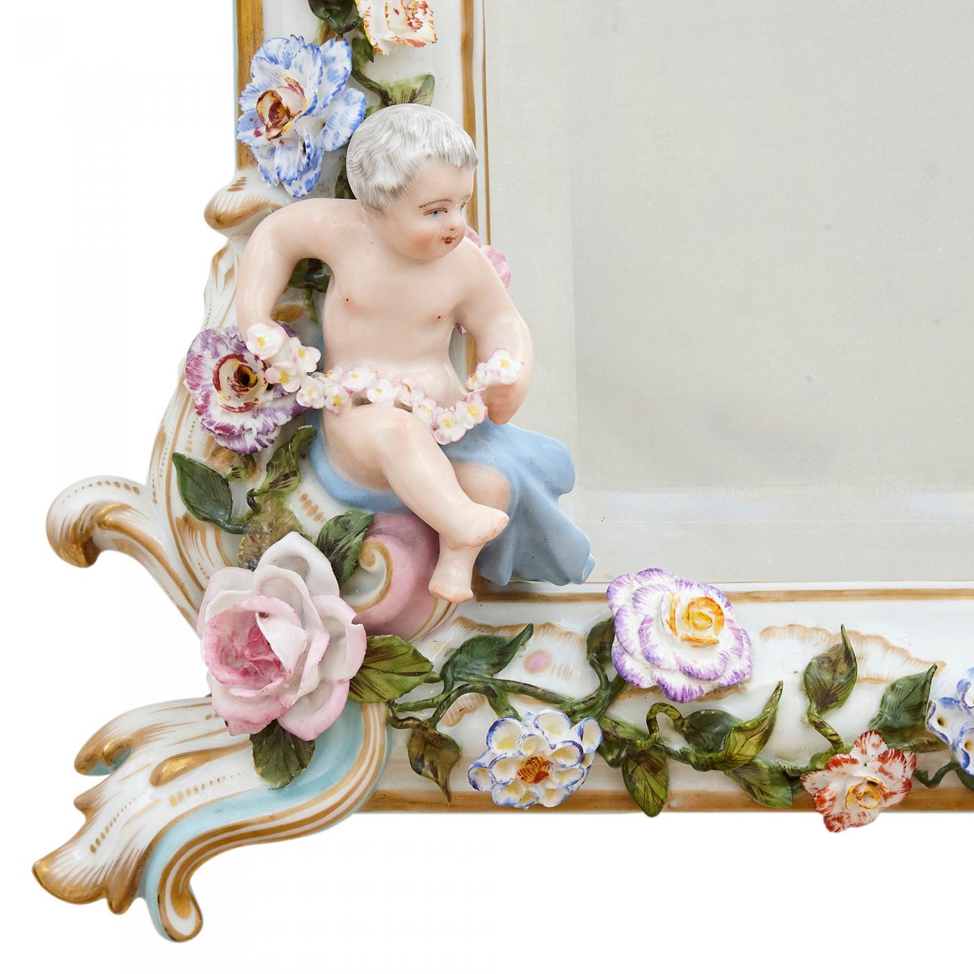 Meissen Porcelain Manufactory - Antique Rococo style porcelain mirror ...