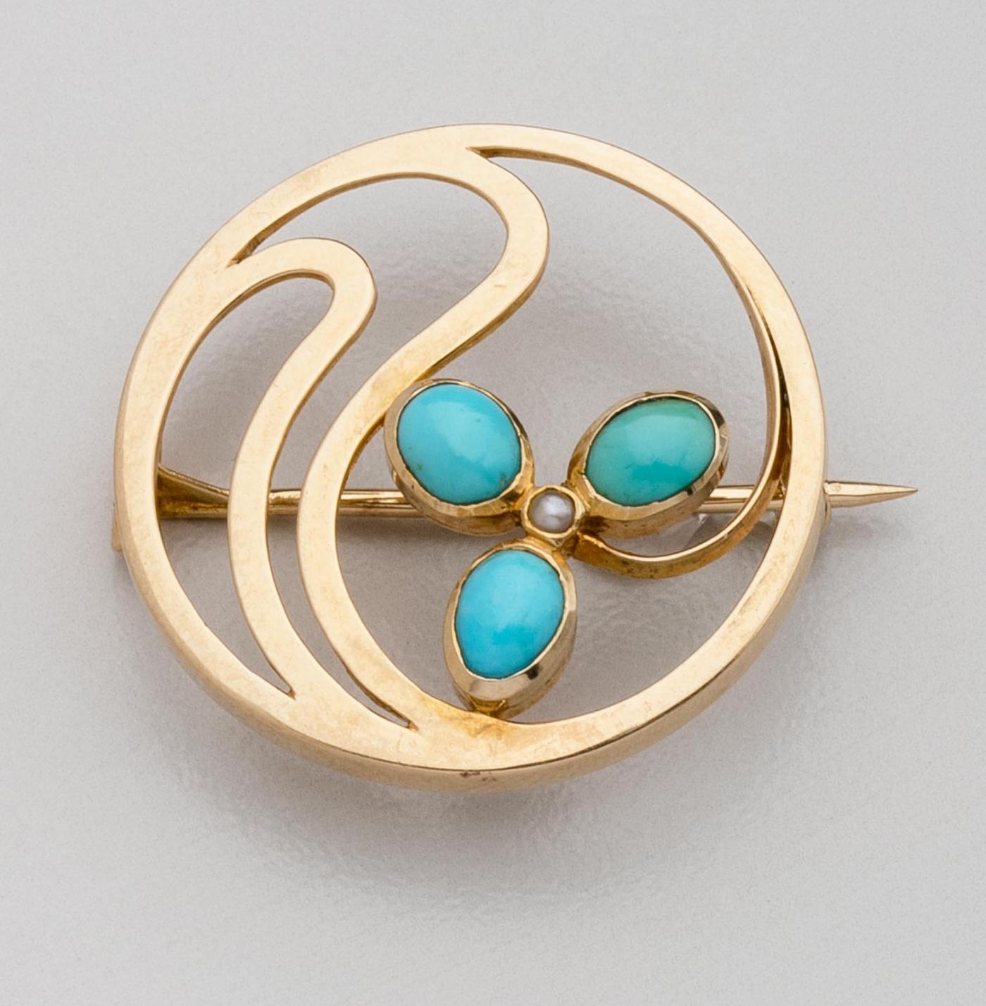 Murrle-Bennett & Co. - MURRLE-BENNET & CO. GOLD BROOCH TURQUOISE & SEED ...