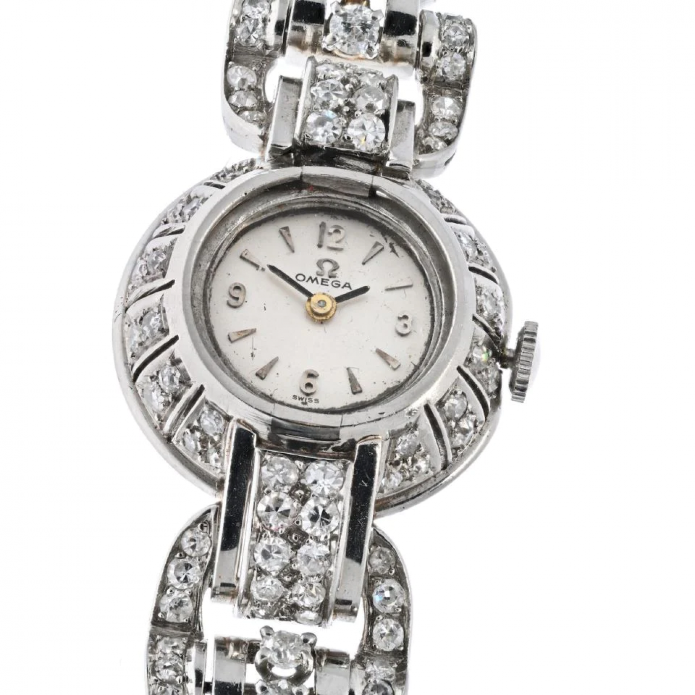 Omega - OMEGA PLATINUM 1940'S LADIES 12 CARAT OLD CUT DIAMOND WATCH