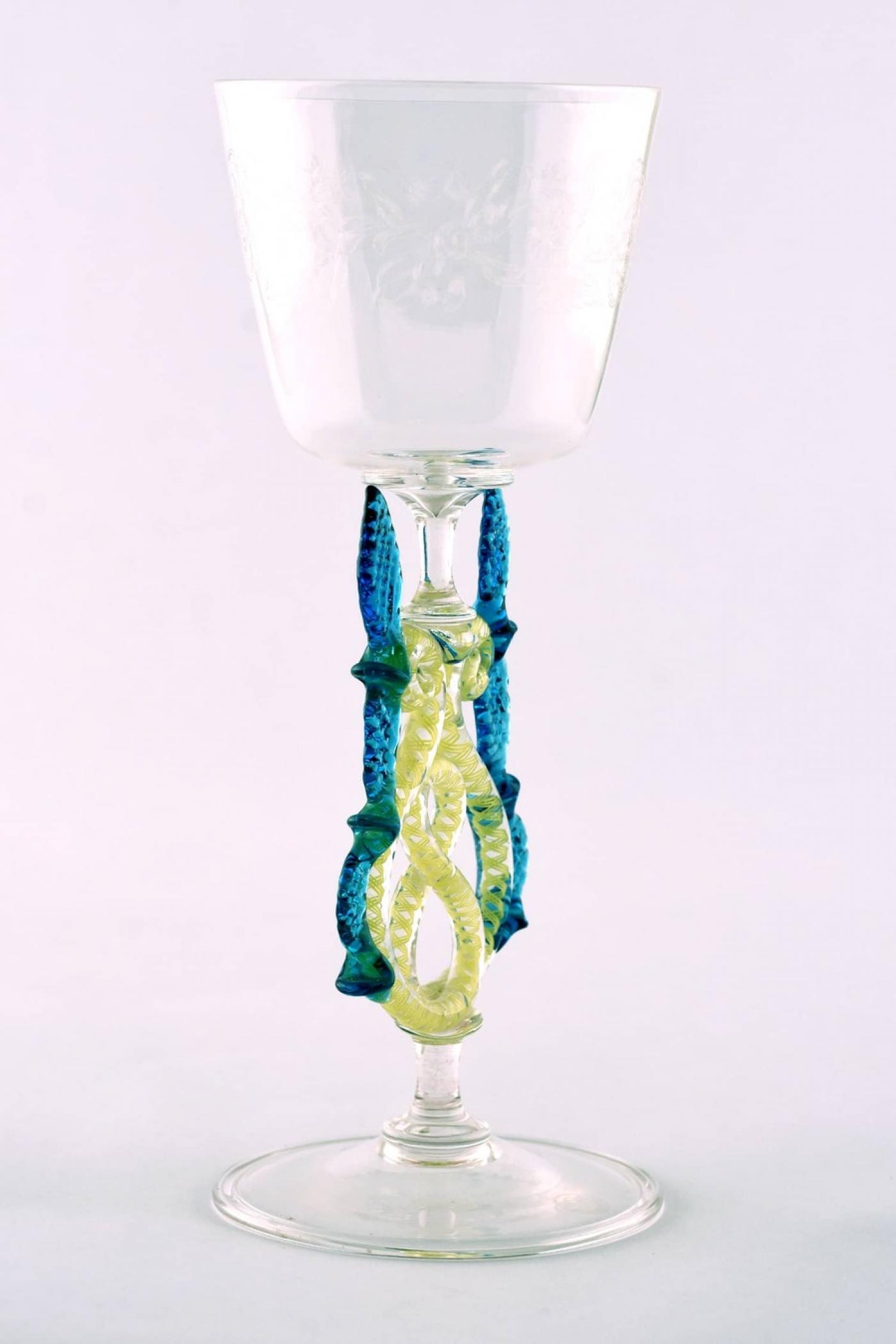 Oskar Rauter - A Rare Ehrenfeld Acid Etched Floral Garland Wine Glass ...