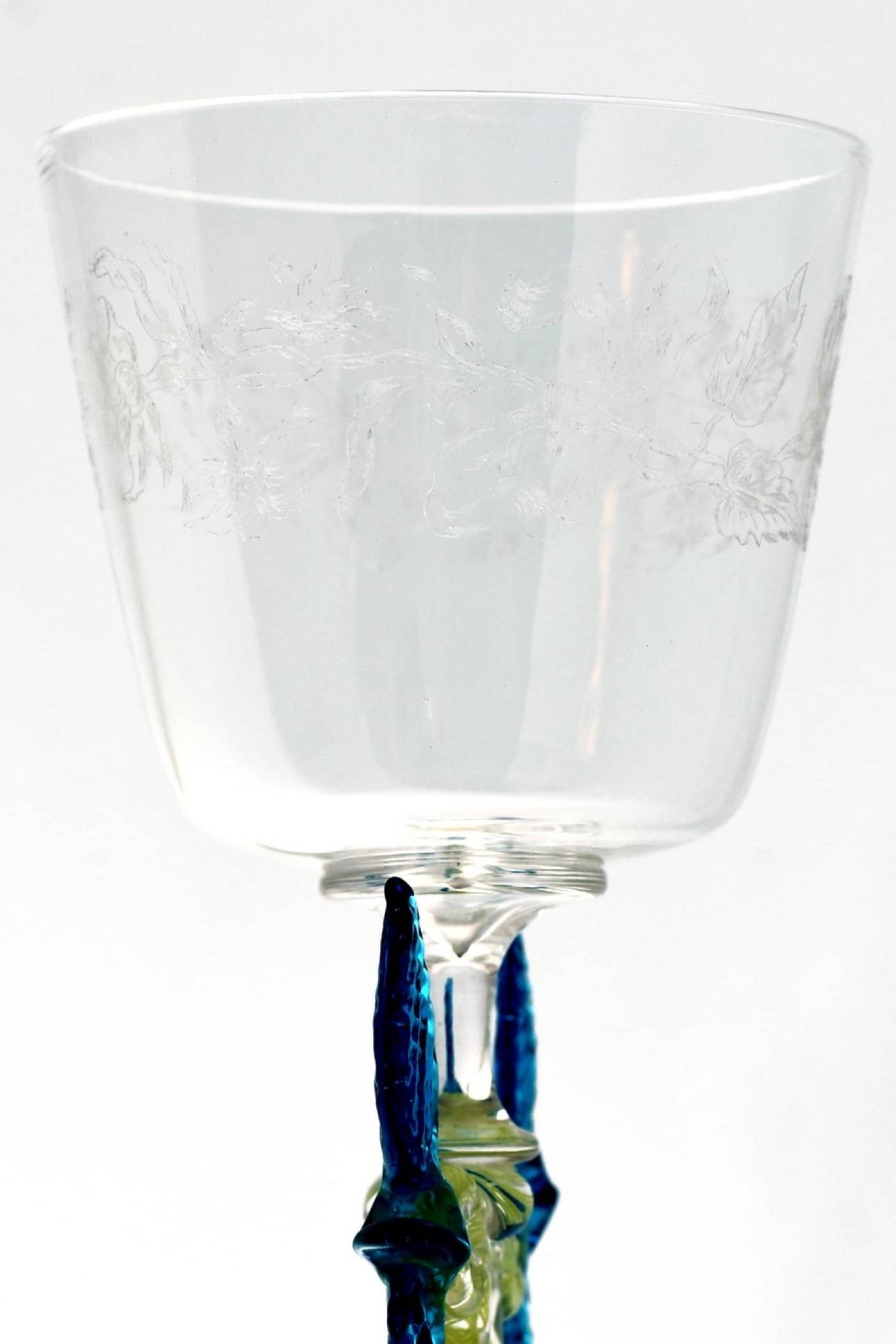 Oskar Rauter - A Rare Ehrenfeld Acid Etched Floral Garland Wine Glass ...