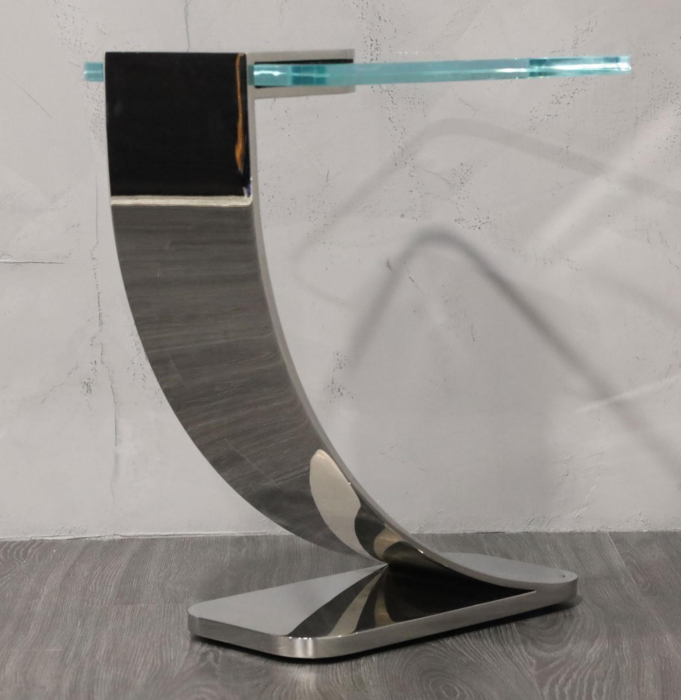 Pace Collection - Pace Style Cantilevered Side Table in Polished Steel ...
