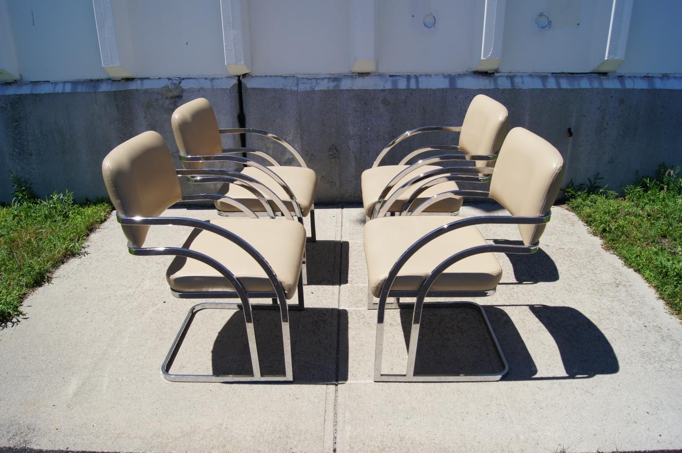 Pace Collection - Set of Four Cantilevered Chrome Dining Chairs after Pace