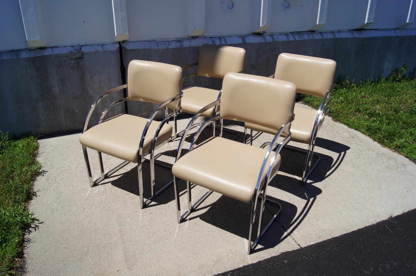 Pace Collection - Set of Four Cantilevered Chrome Dining Chairs after Pace