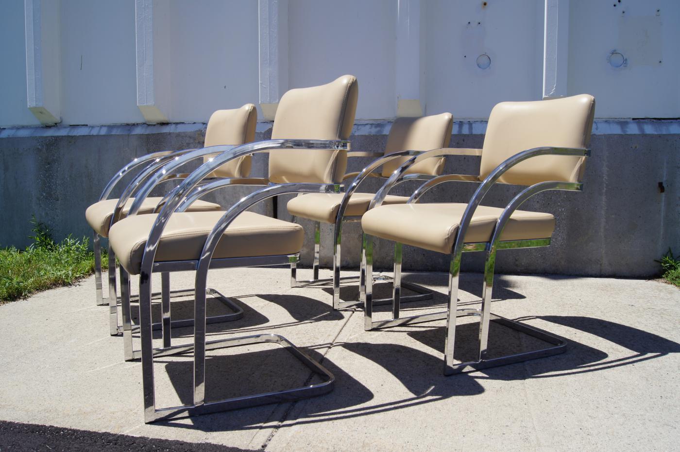 Pace Collection - Set of Four Cantilevered Chrome Dining Chairs after Pace