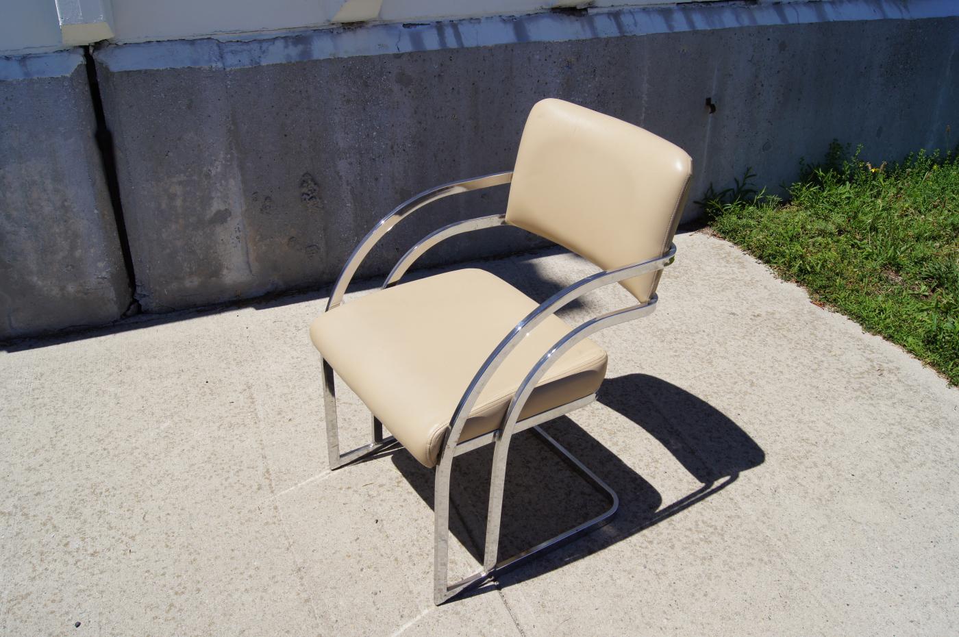 Pace Collection - Set of Four Cantilevered Chrome Dining Chairs after Pace