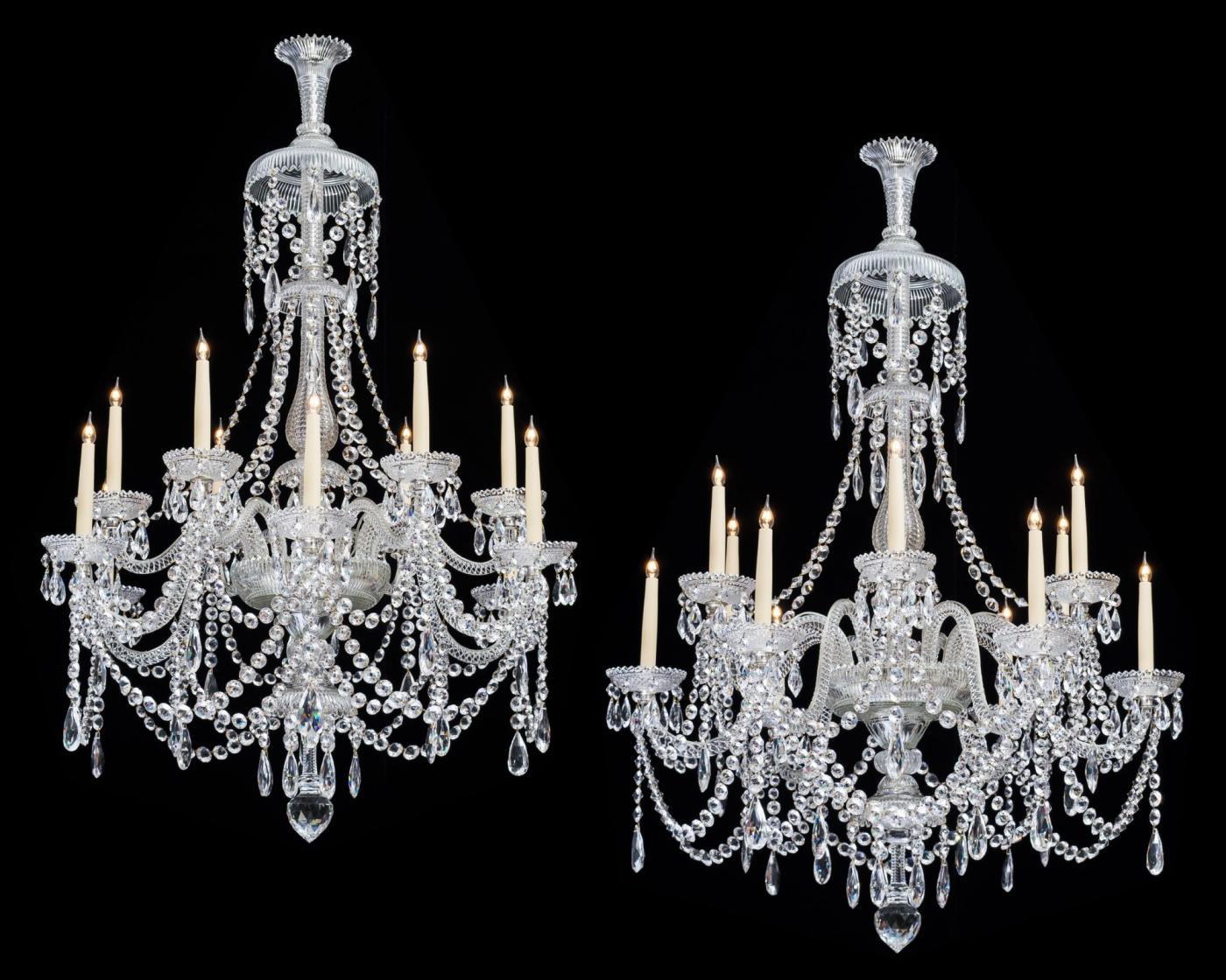 Perry & Co. - A FINE PAIR OF TWELVE LIGHT CUT GLASS ANTIQUE CHANDELIERS ...