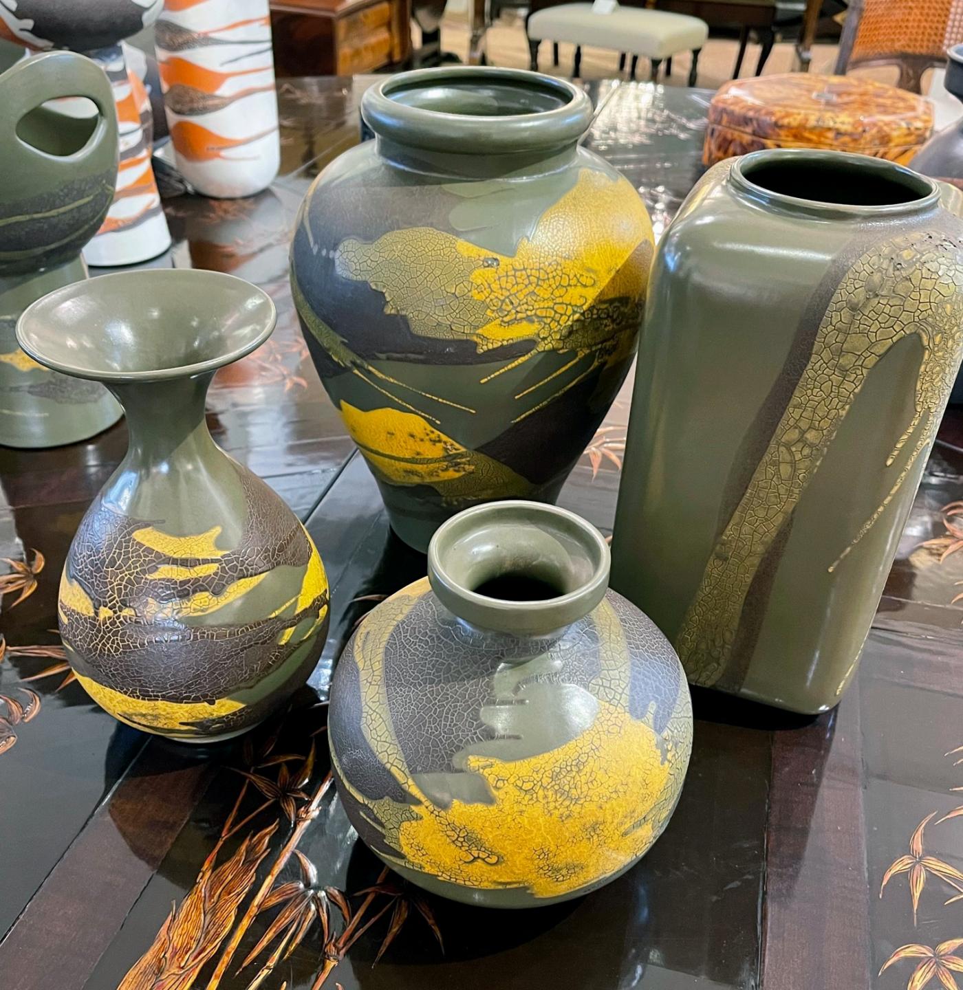 Royal Haeger - 4 Royal Haeger Pottery Vessels w Yellow & Brown Drip ...