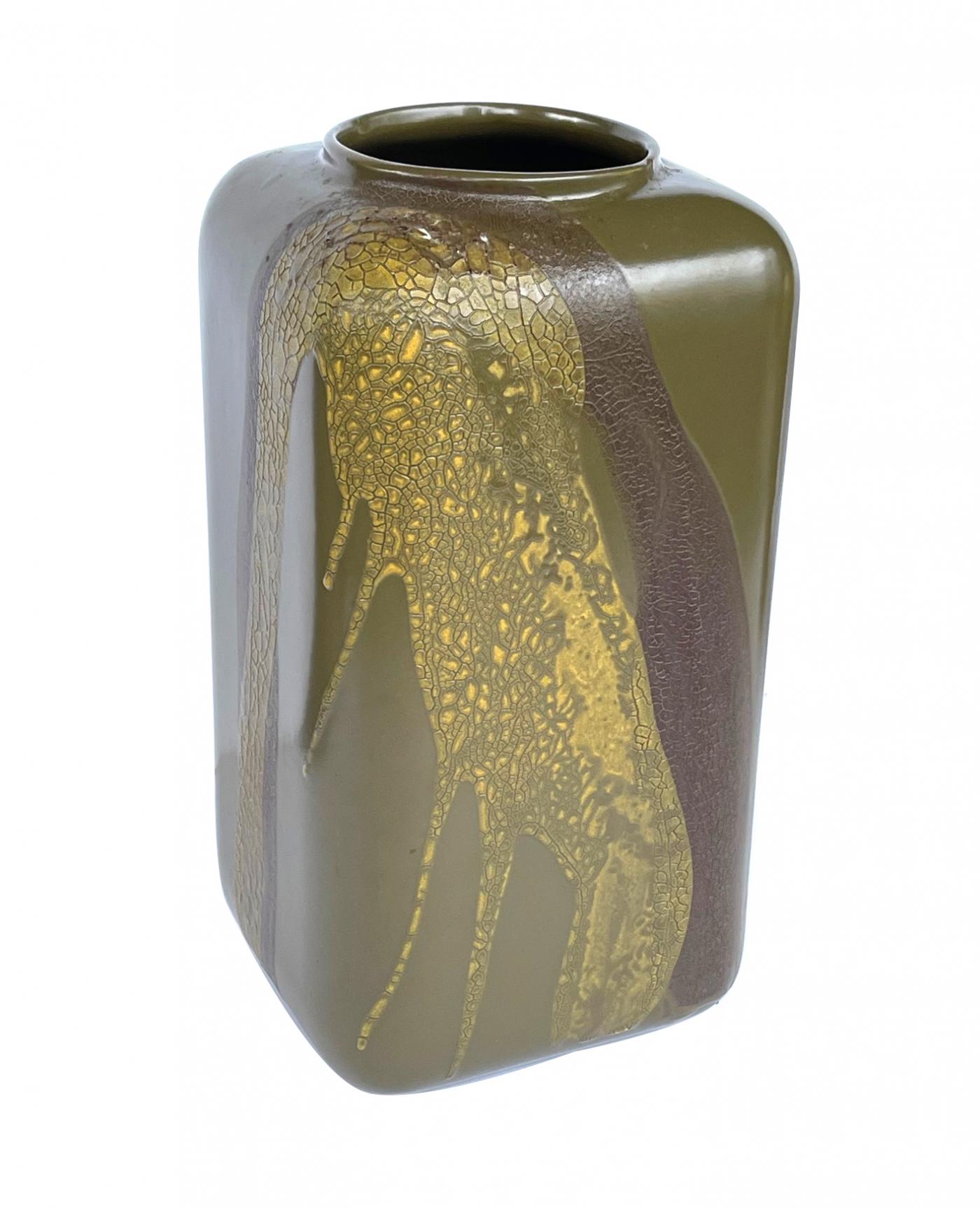 Royal Haeger - 4 Royal Haeger Pottery Vessels w Yellow & Brown Drip ...