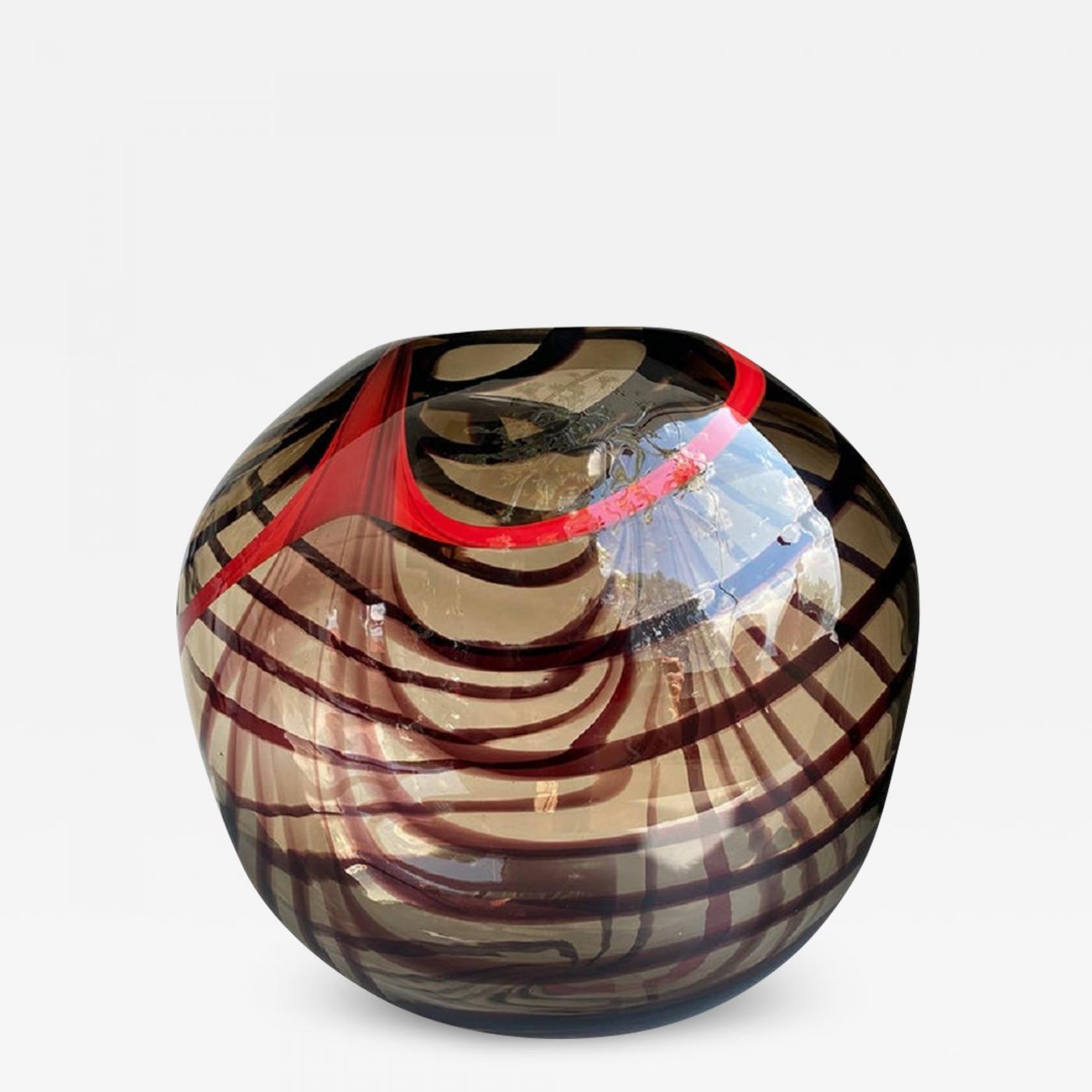 SimoEng - Abstract Vase in Fumè Murano Glass and Red Reeds
