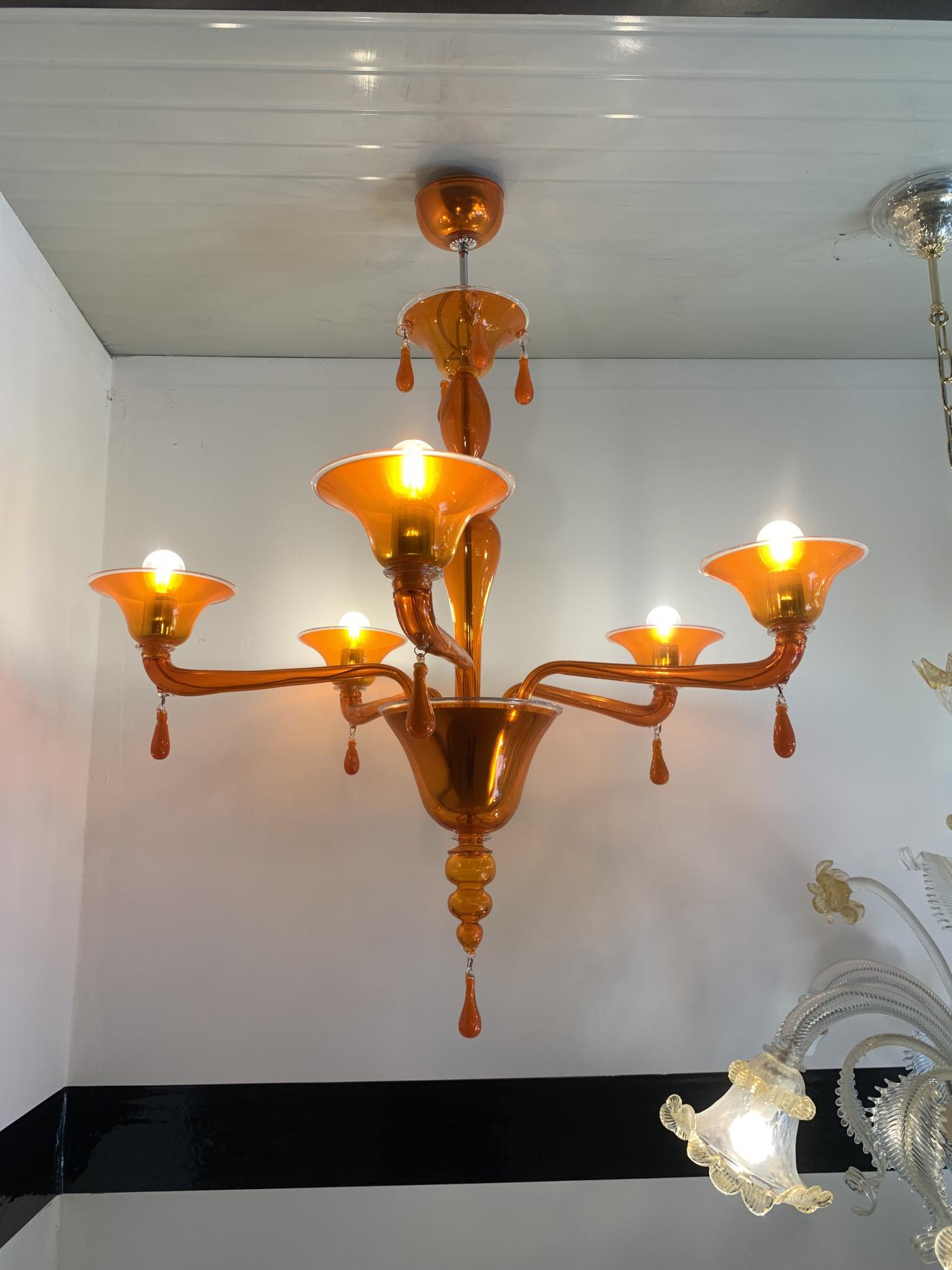 SimoEng - Contemporary Translucent Orange Glass Chandelier