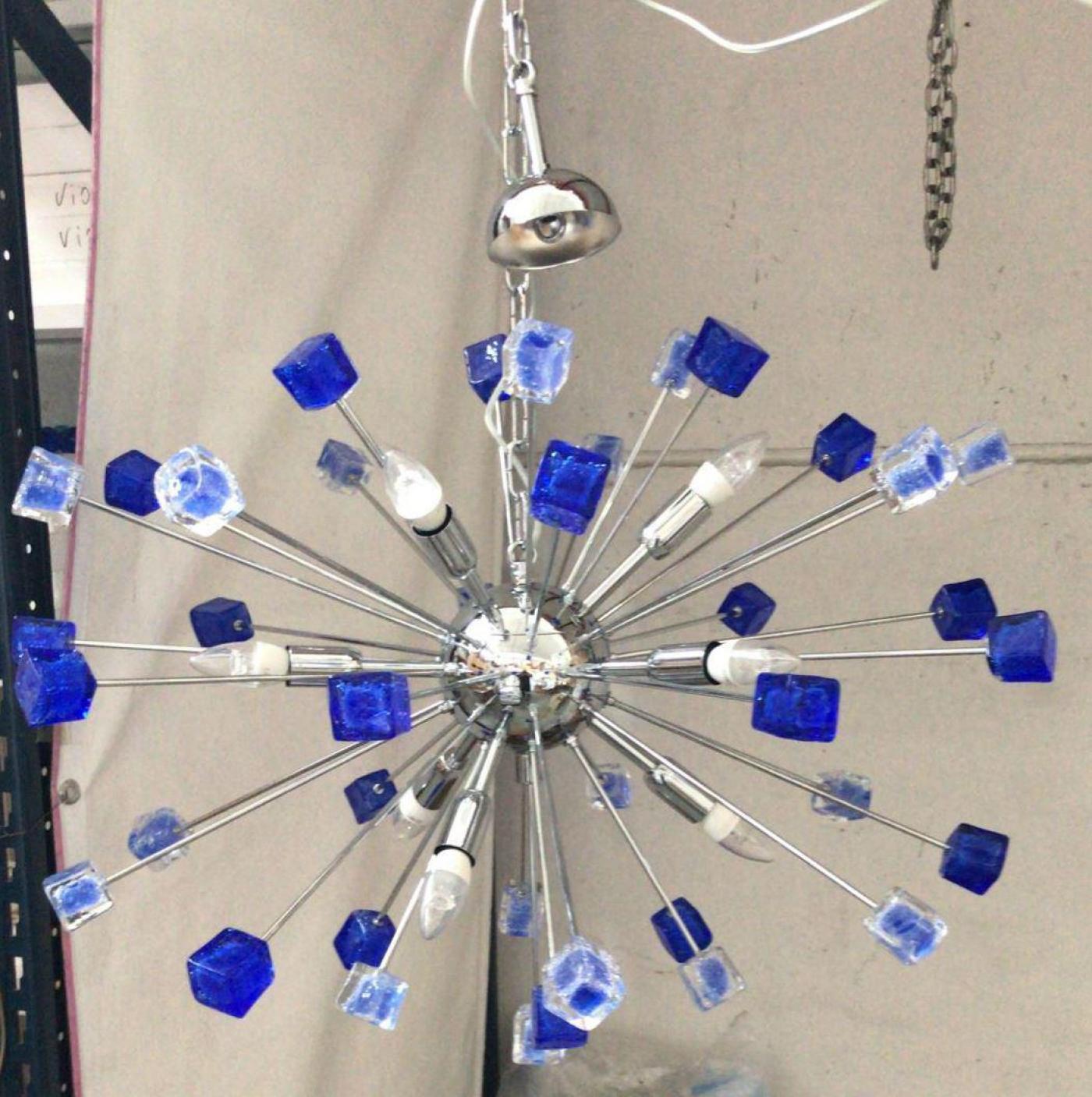 SimoEng - Italian Handmade Blue Murano Glass Sputnik Chandelier