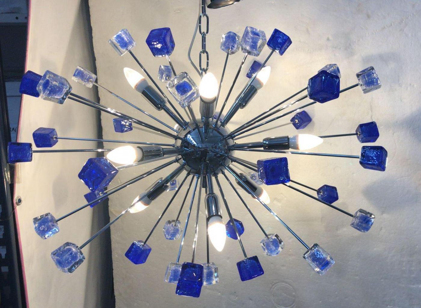 SimoEng - Italian Handmade Blue Murano Glass Sputnik Chandelier