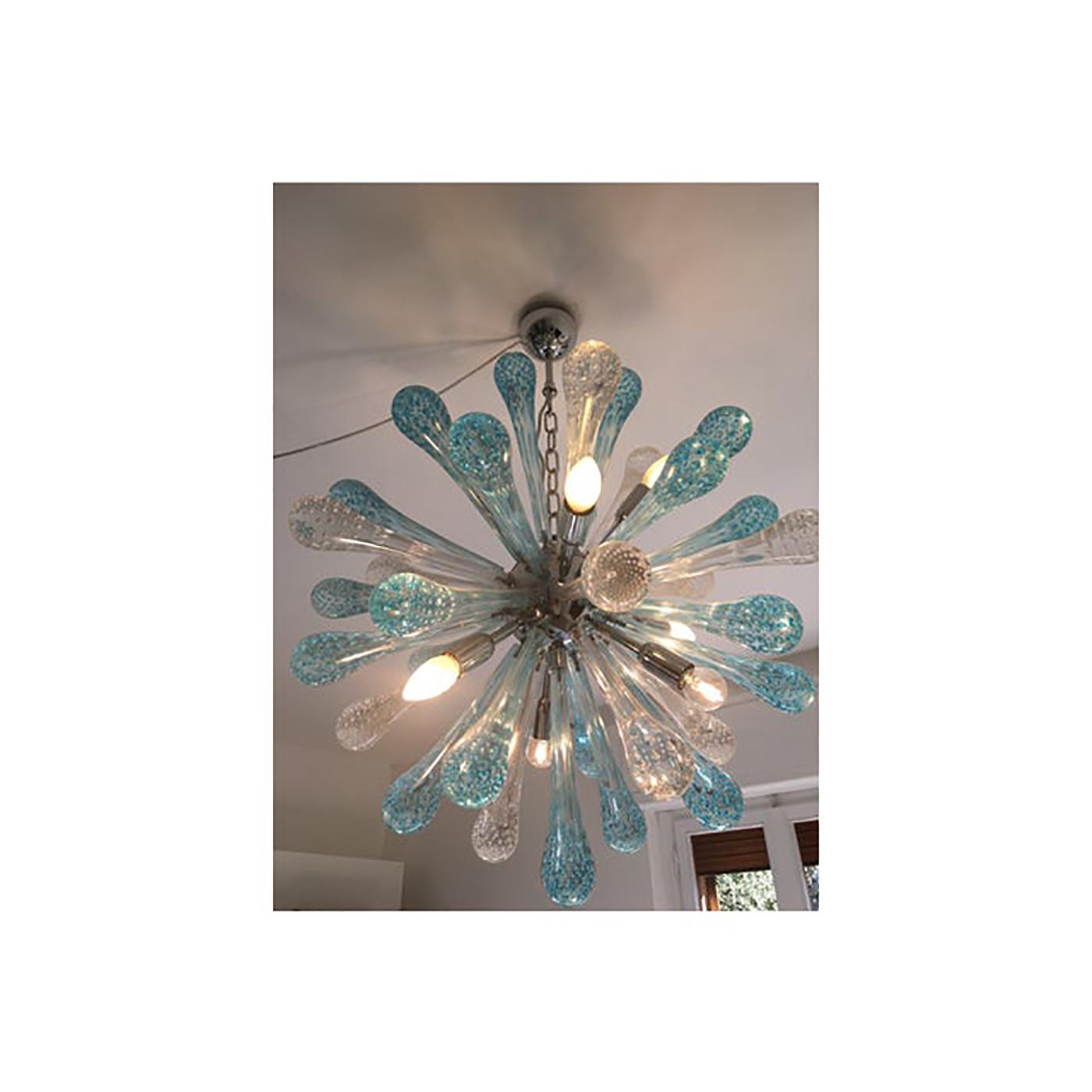 SimoEng - Murano Glass Light Blue and Clear Sputnik Italian Chandelier