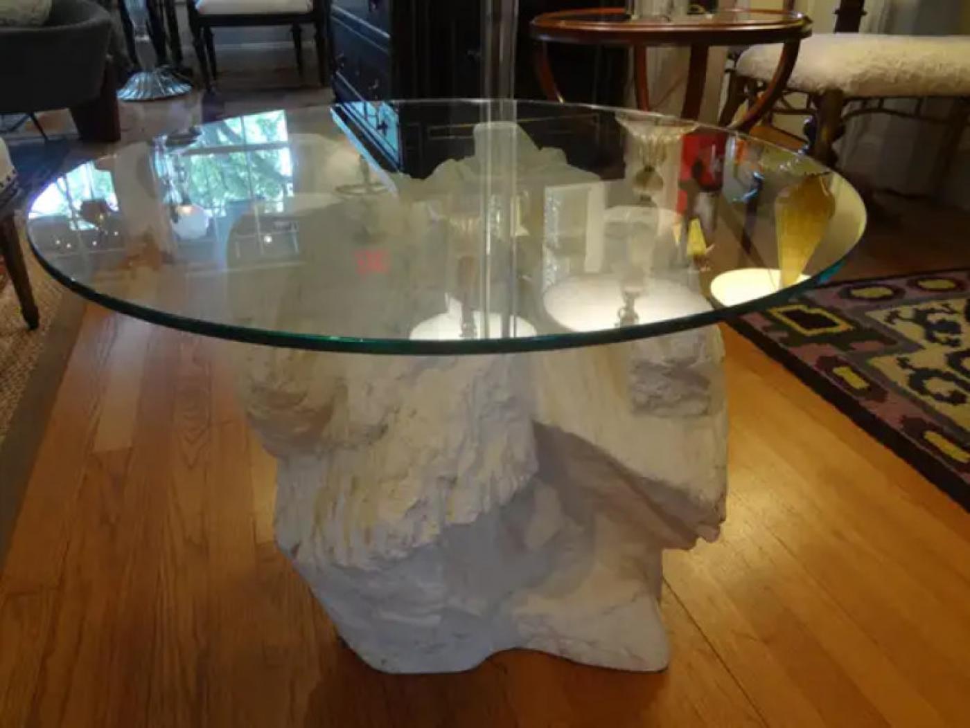Sirmos - Pair of Postmodern Serge Roche Inspired Faux Stone Plaster Tables
