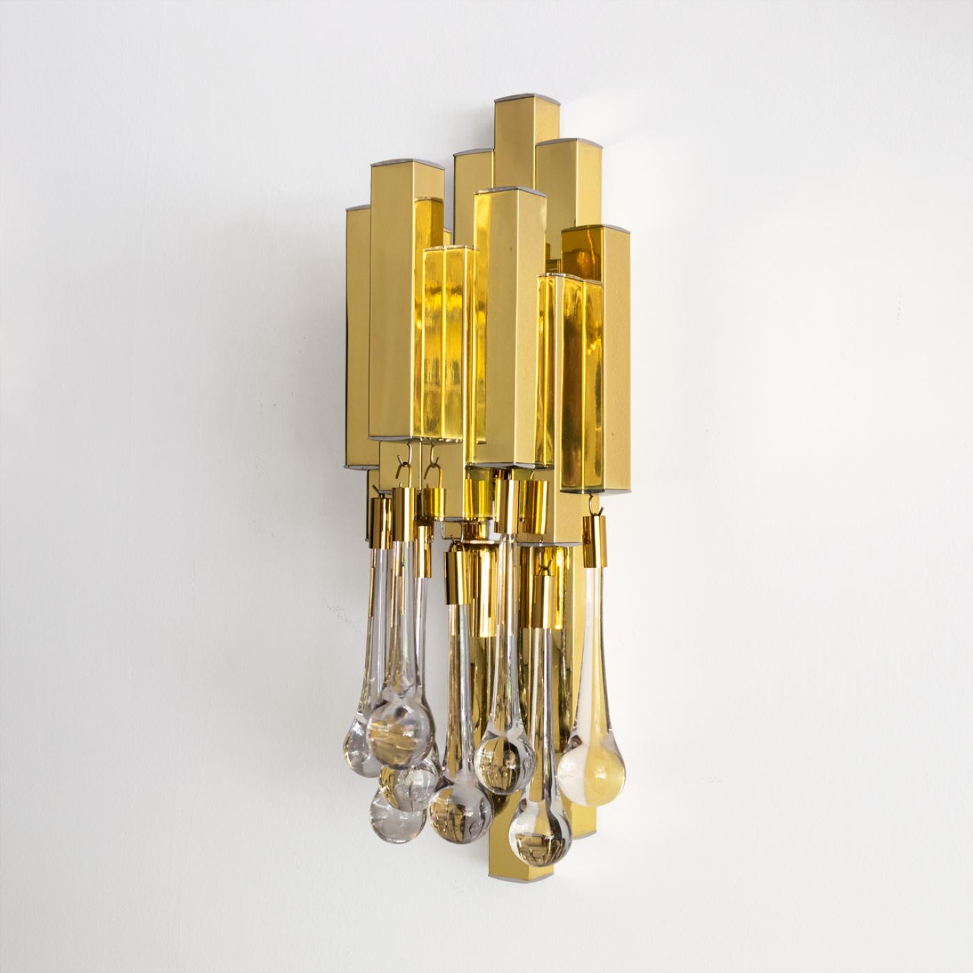 Lumica - Pair of Mid-Century Modern Brass & Crystal Sconces by Solaris ...
