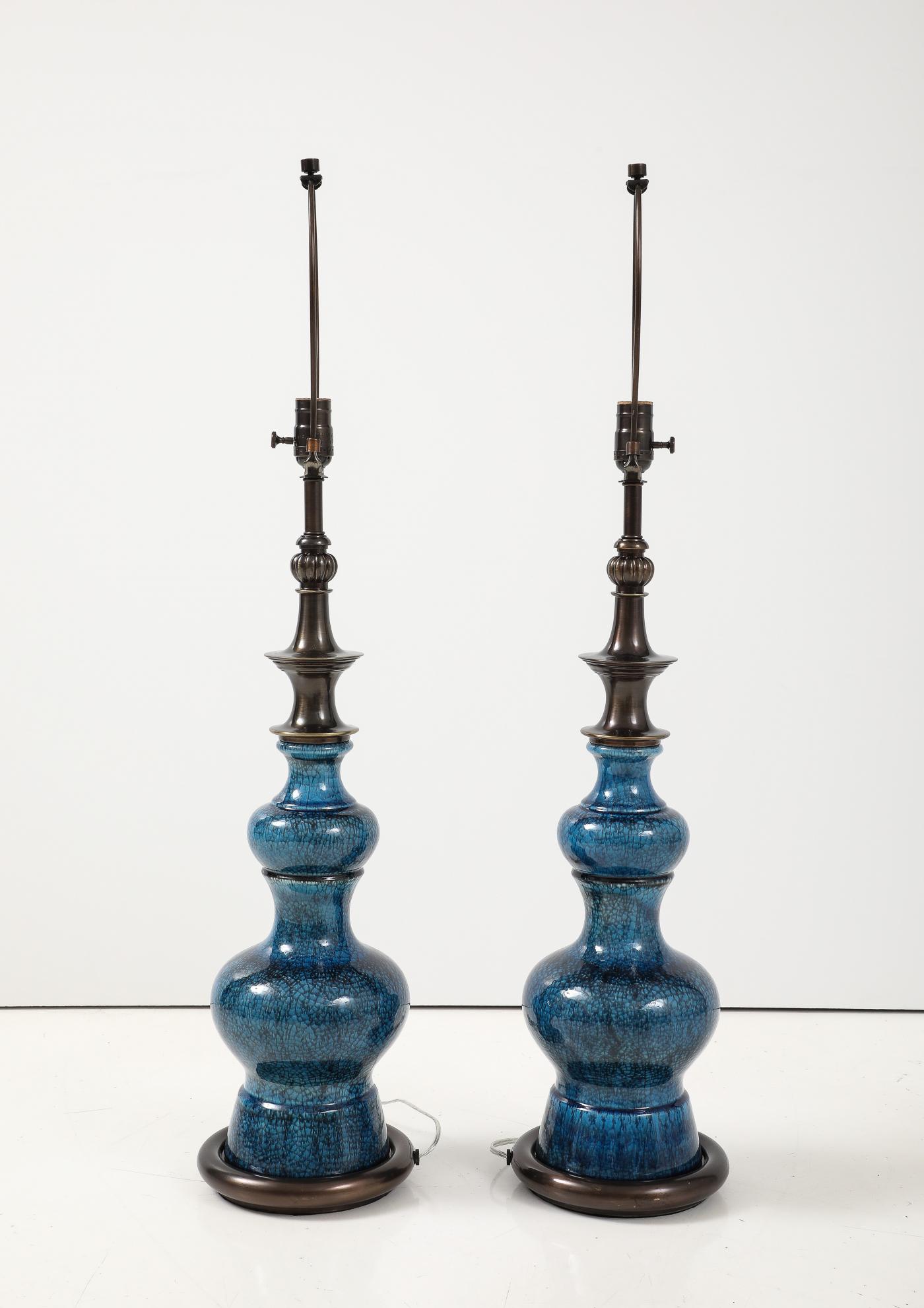 Stiffel Lamp Company - Stiffel Bronze, Blue Porcelain Lamps