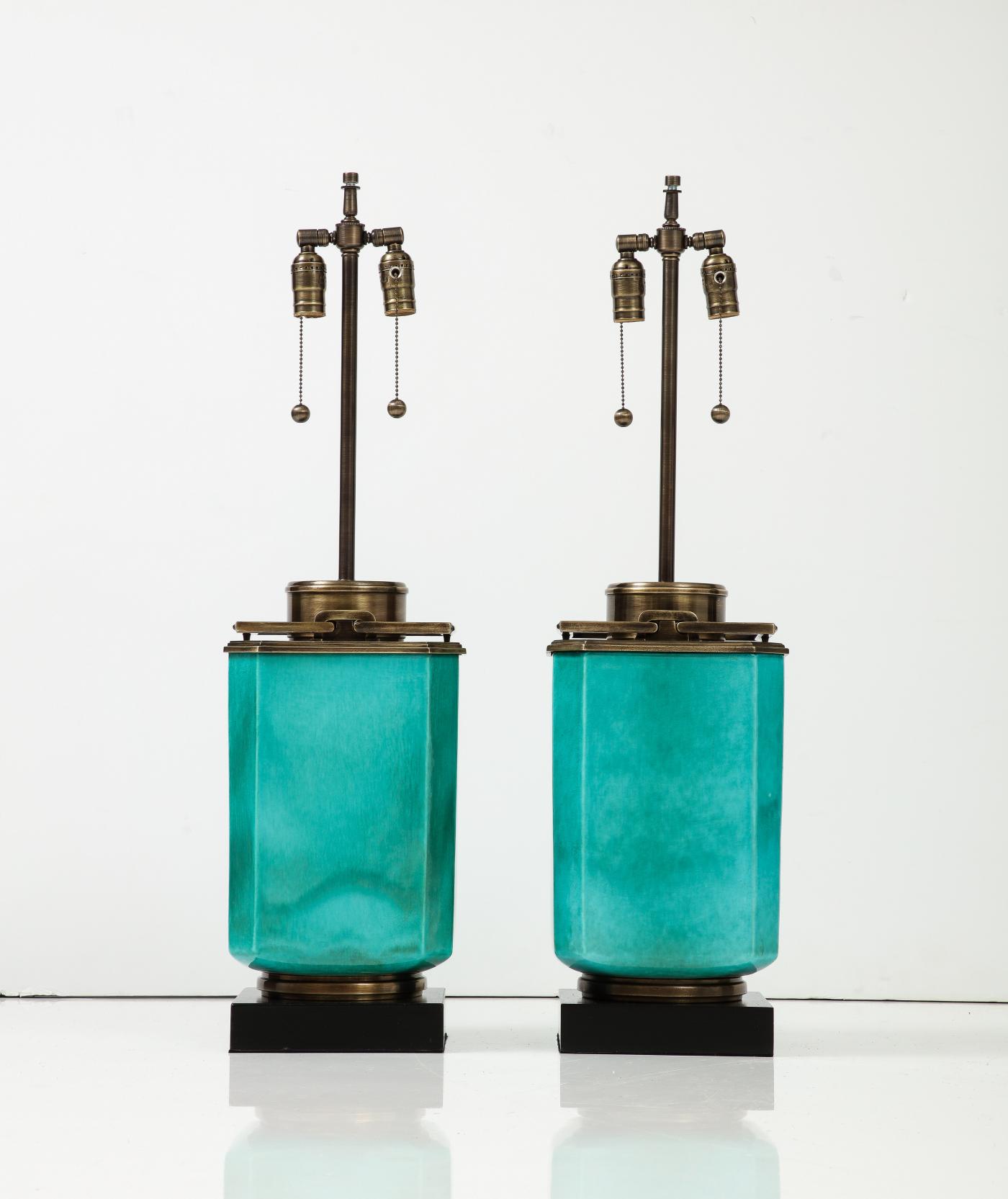 Stiffel Lamp Company - Stiffel Large Jade Green Porcelain, Brass Lamps