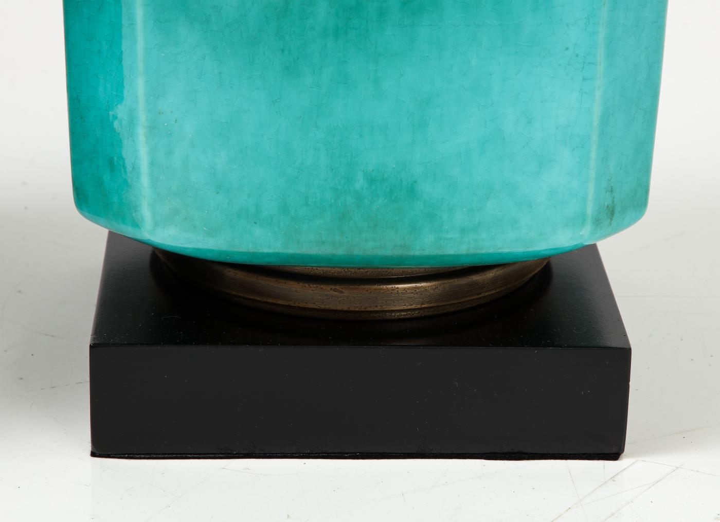 Stiffel Lamp Company - Stiffel Large Jade Green Porcelain, Brass Lamps