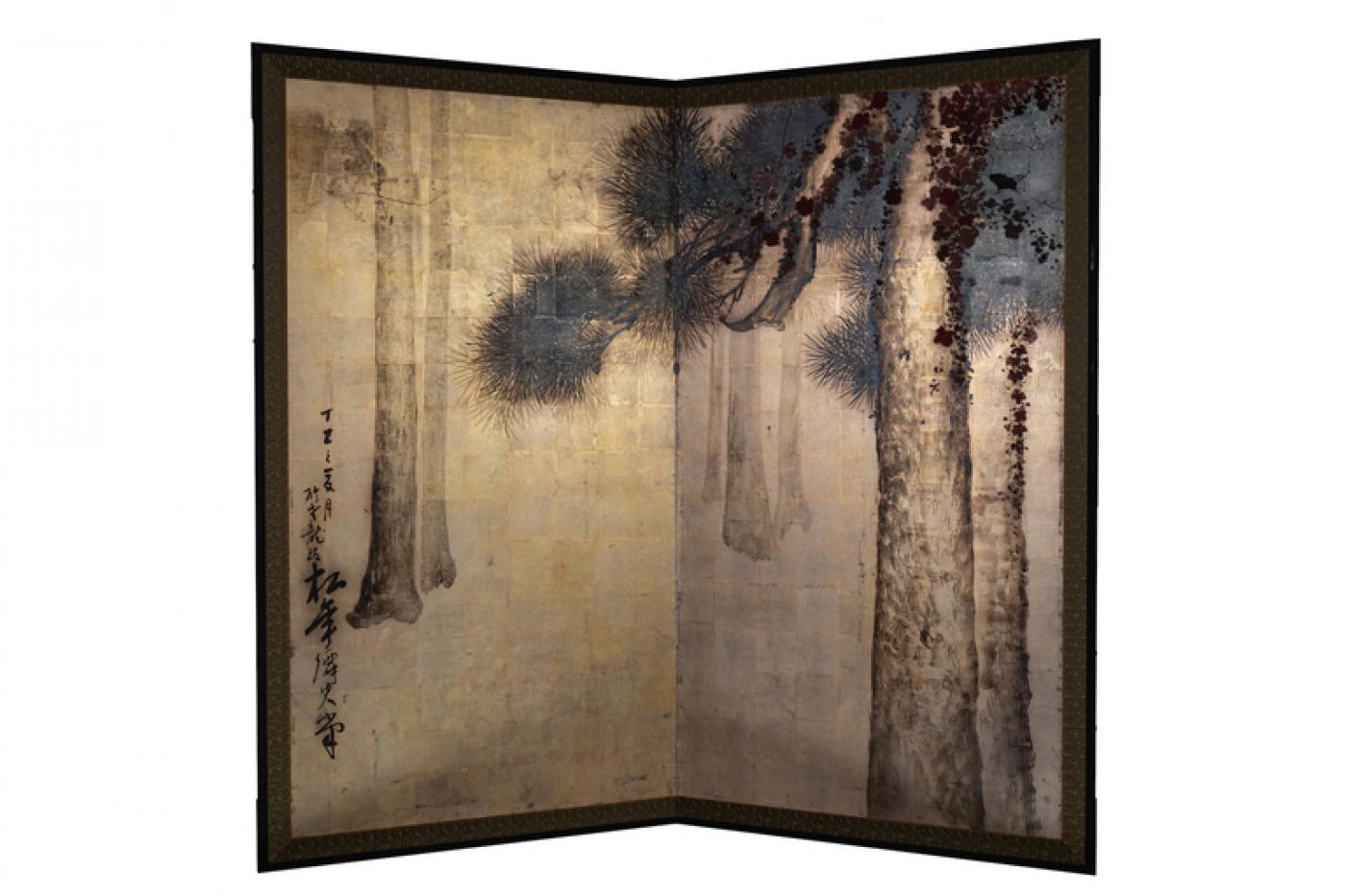 Suzuki Shonen - Japanese Two Panel Screen: Forest Scene on Silver by ...