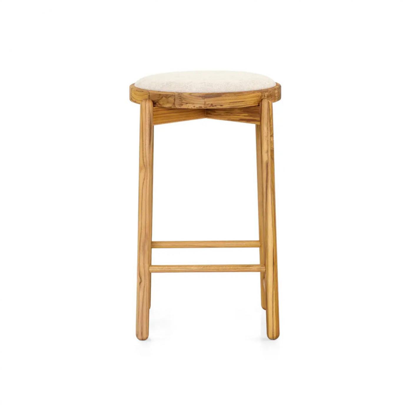 Uultis Design - Maru Counter Stool in Teak Base and Upholstered Seat