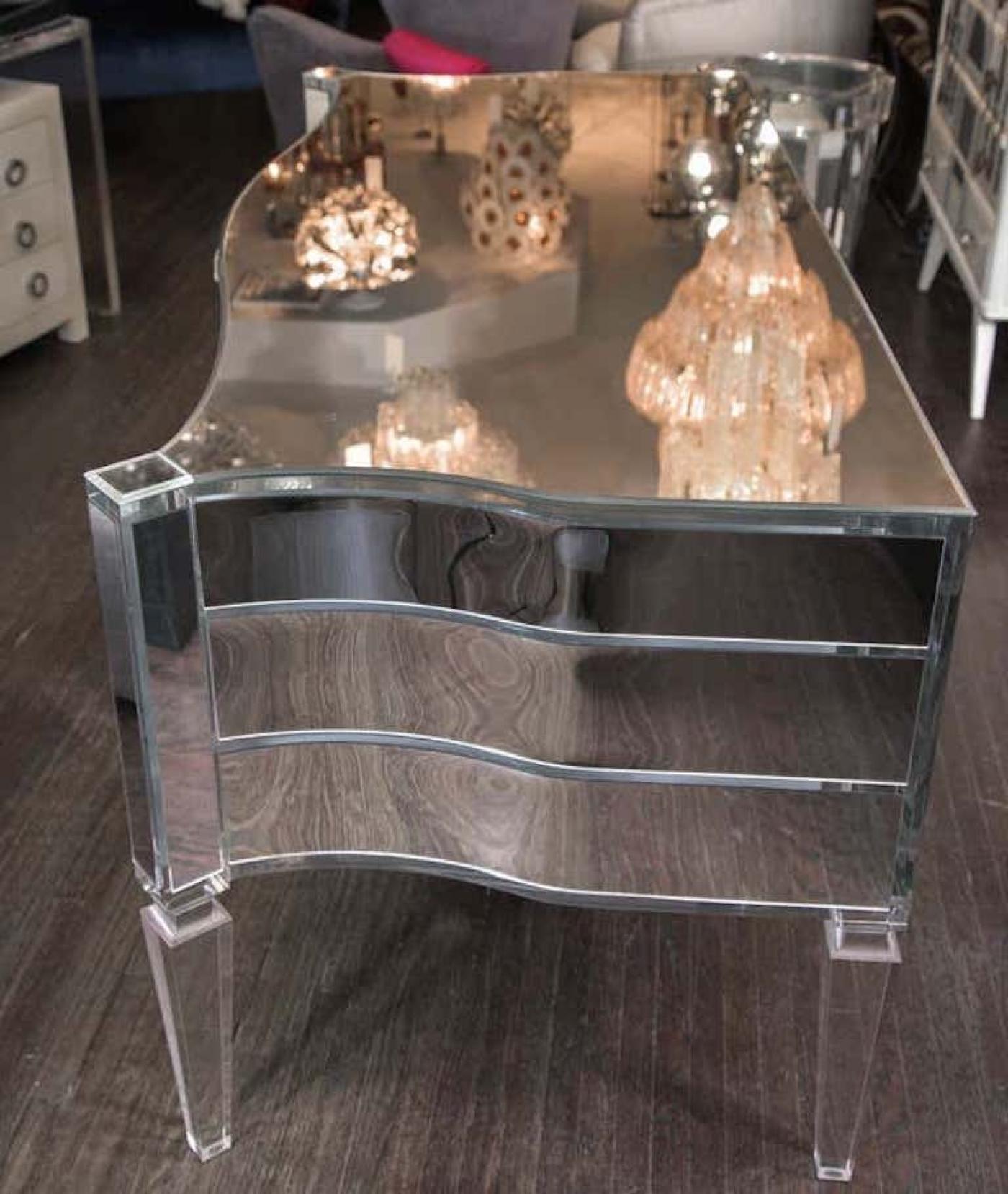 Venfield - Custom Glamorous Mirrored Writing Desk with Acrylic Legs