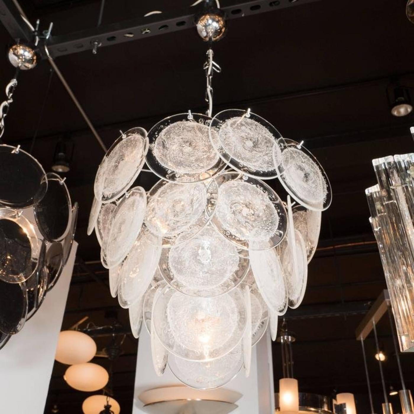 Vistosi - Modernist Vistosi Style Chandelier in Chrome and Textured ...